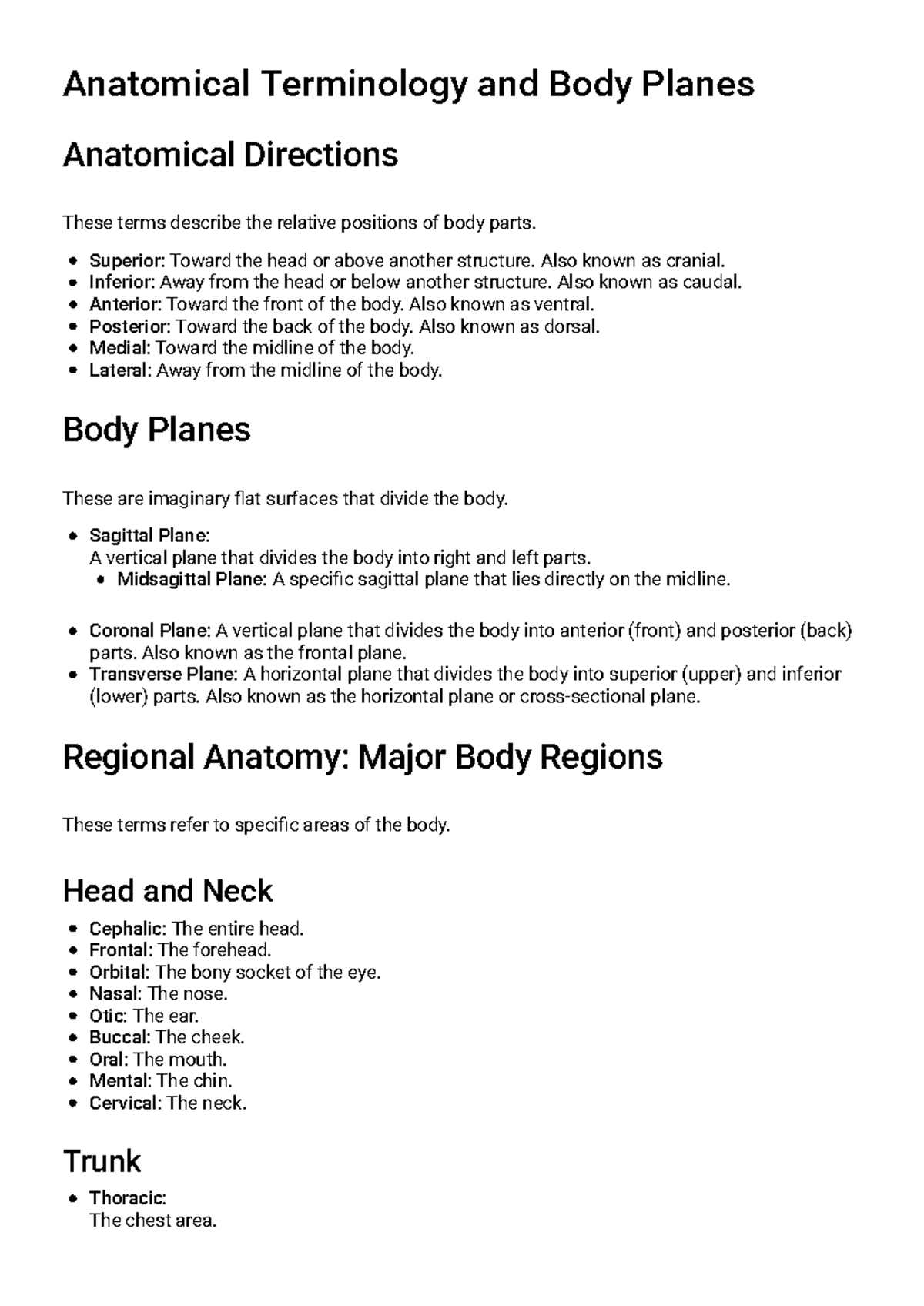 Human Anatomy Terminology (ANAT 101) - Study Guide - Studocu