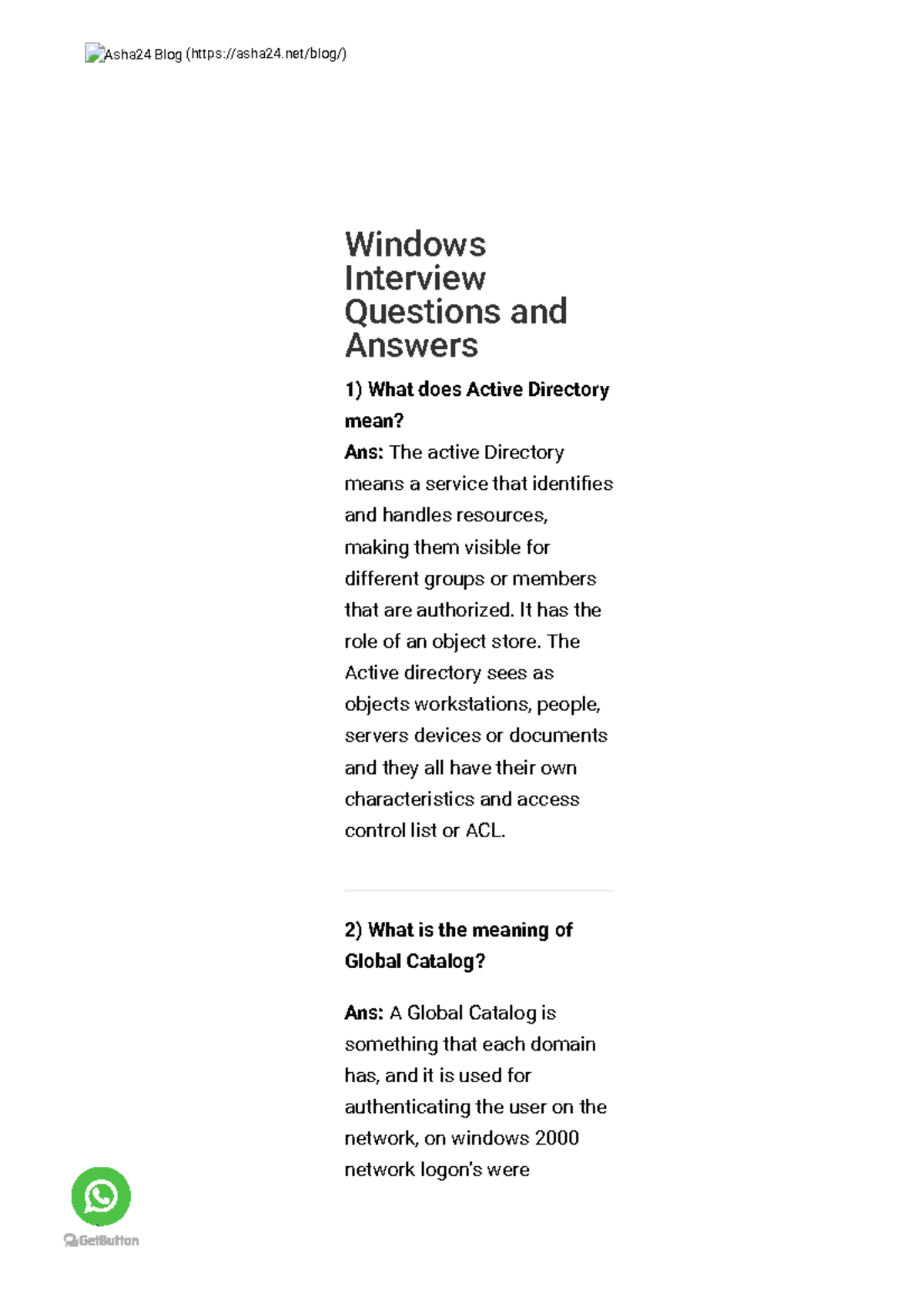 Windows Interview Questions and Answers for Asha24 Blog - Studocu