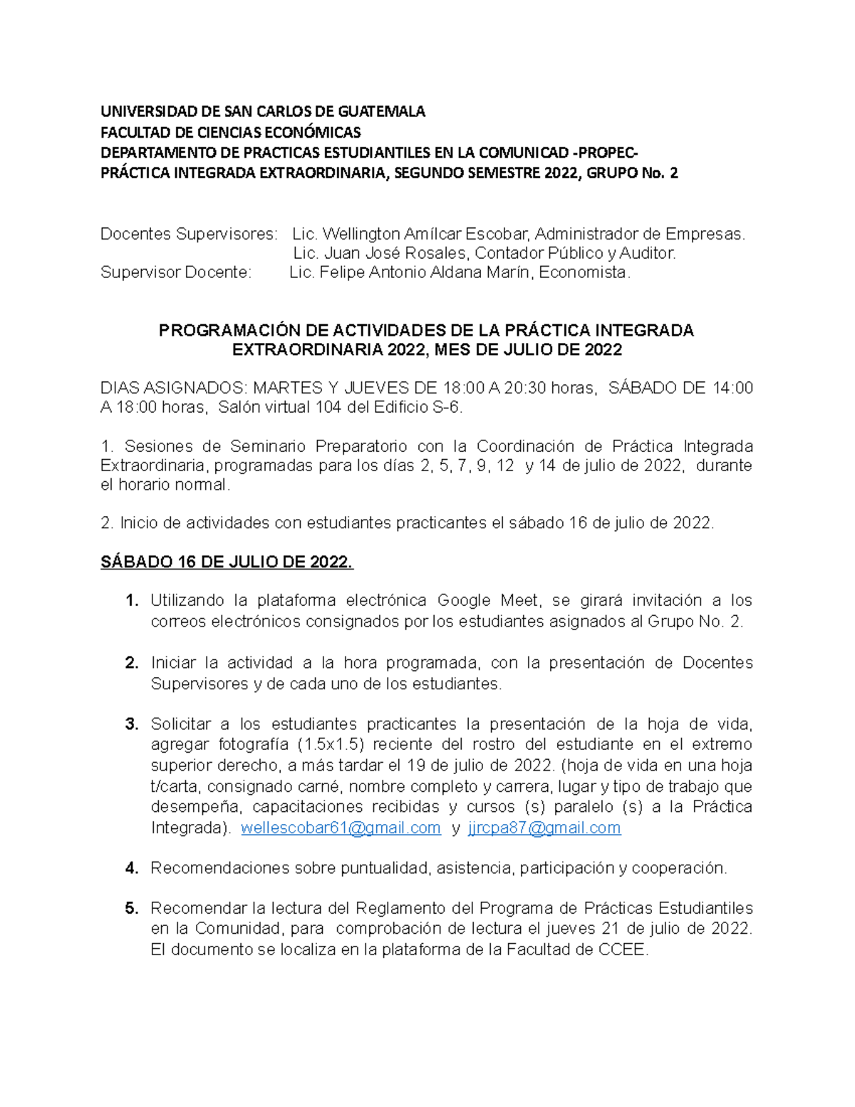 USAC Propec Programa 2022-2 1 - UNIVERSIDAD DE SAN CARLOS DE GUATEMALA ...