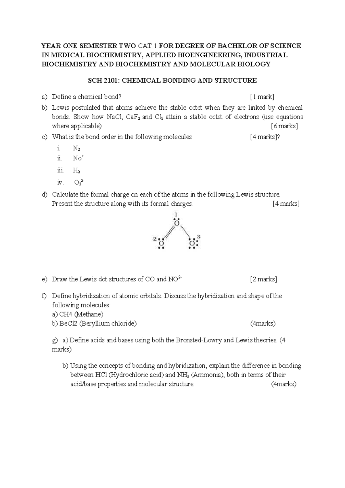 CAT 1 Notes for SCH 2101: Chemical Bonding & Structure - Studocu