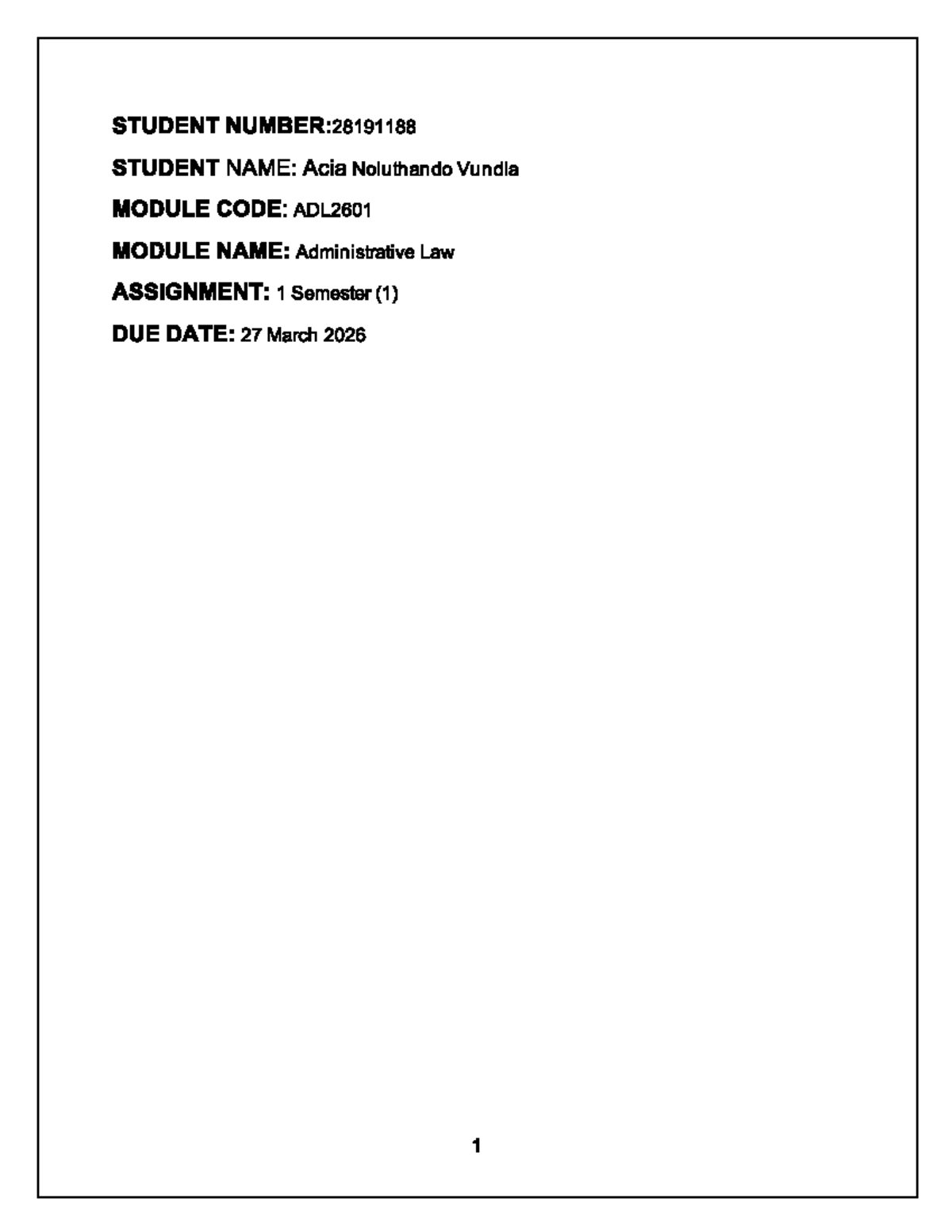ADL2601 Assignment 1: Analysis of Administrative Action in Disaster ...