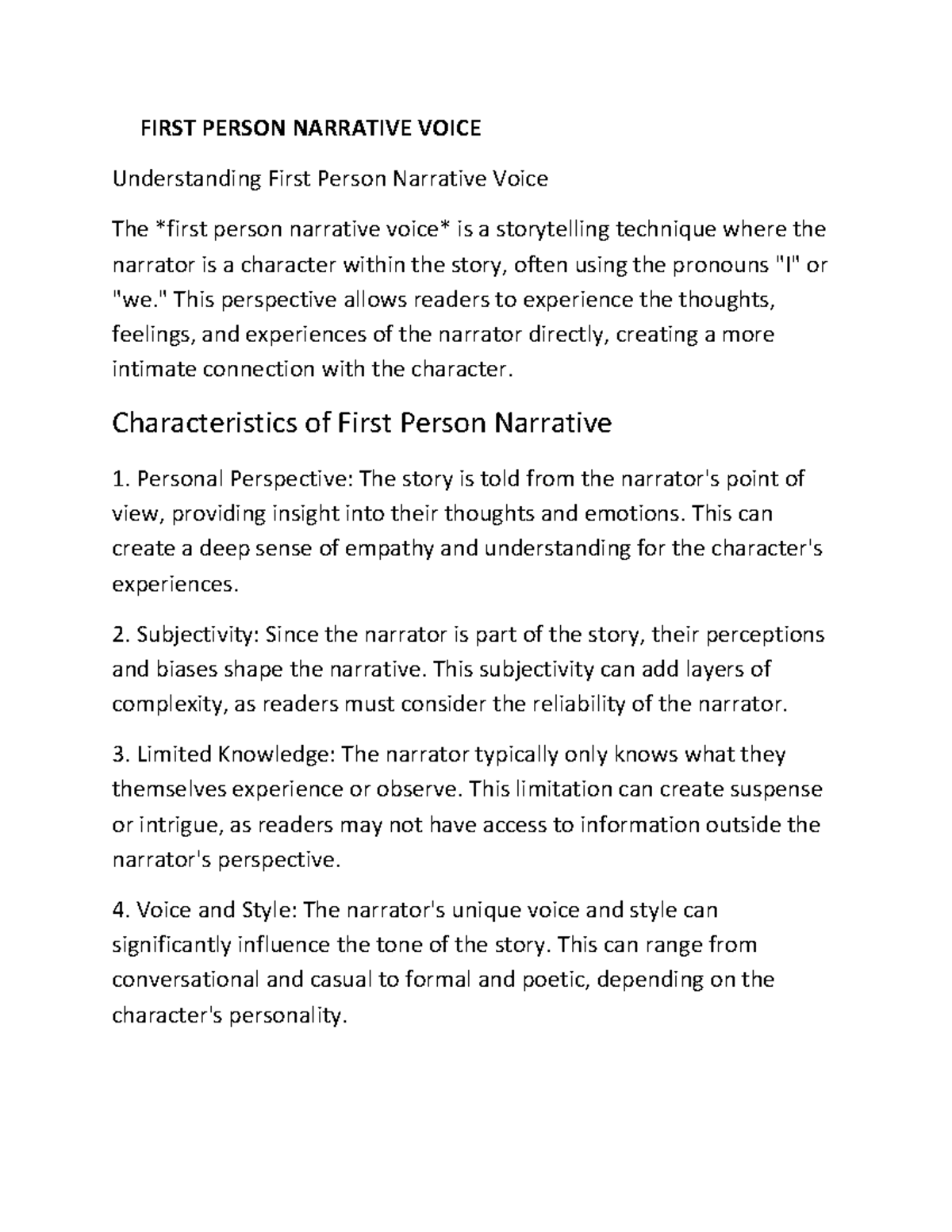 ENG 101: Understanding First Person Narrative Voice in Storytelling ...