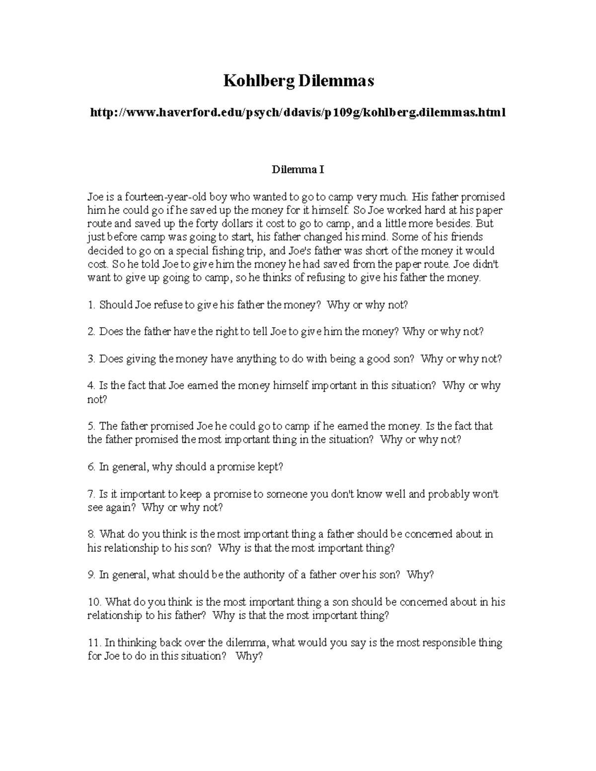 Kohlberg Dilemmas: Exploring Ethical Choices in 4 Scenarios - Studocu