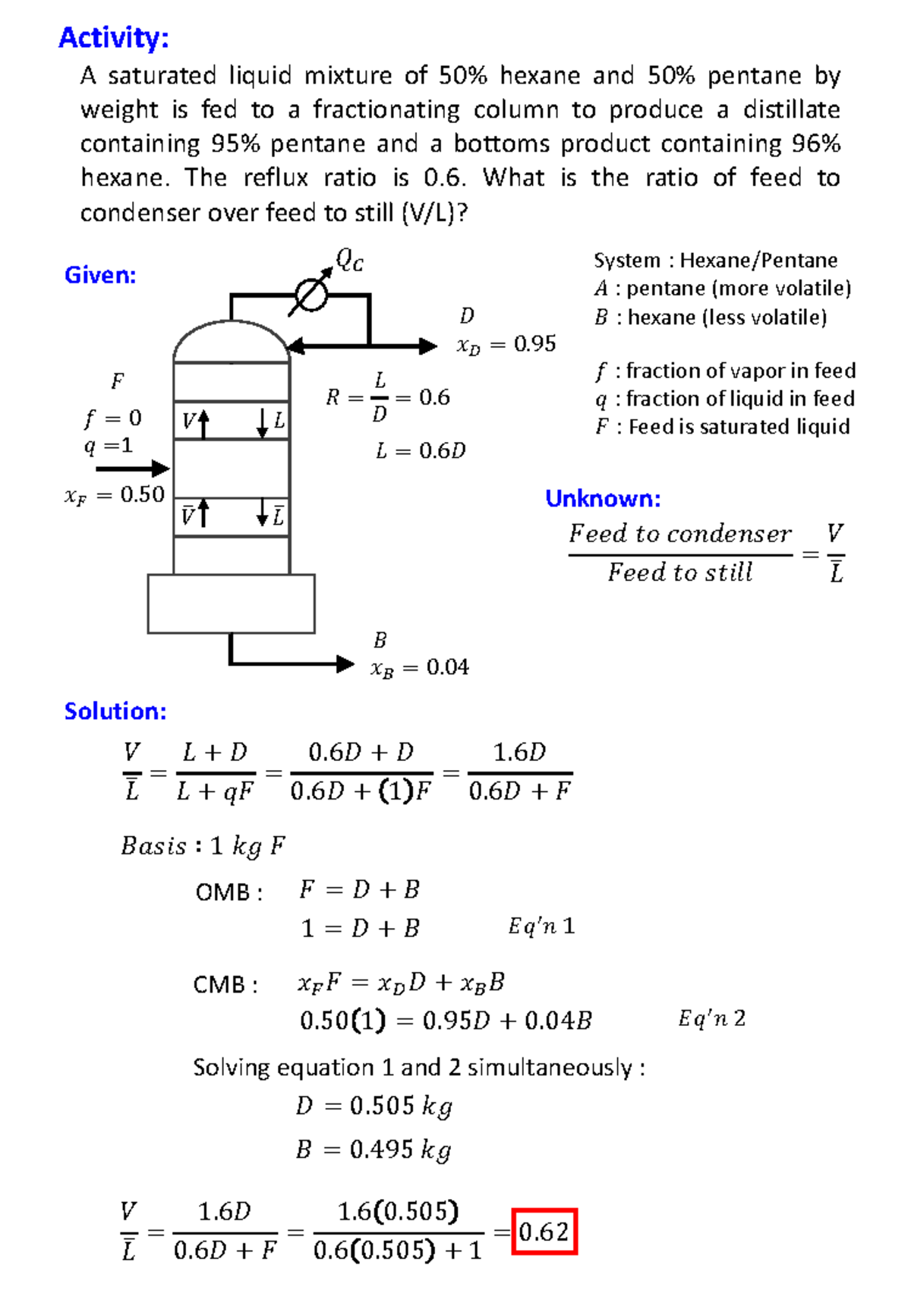 MCC 301: McCabe-Thiele Method Example for Fractionation Analysis - Studocu