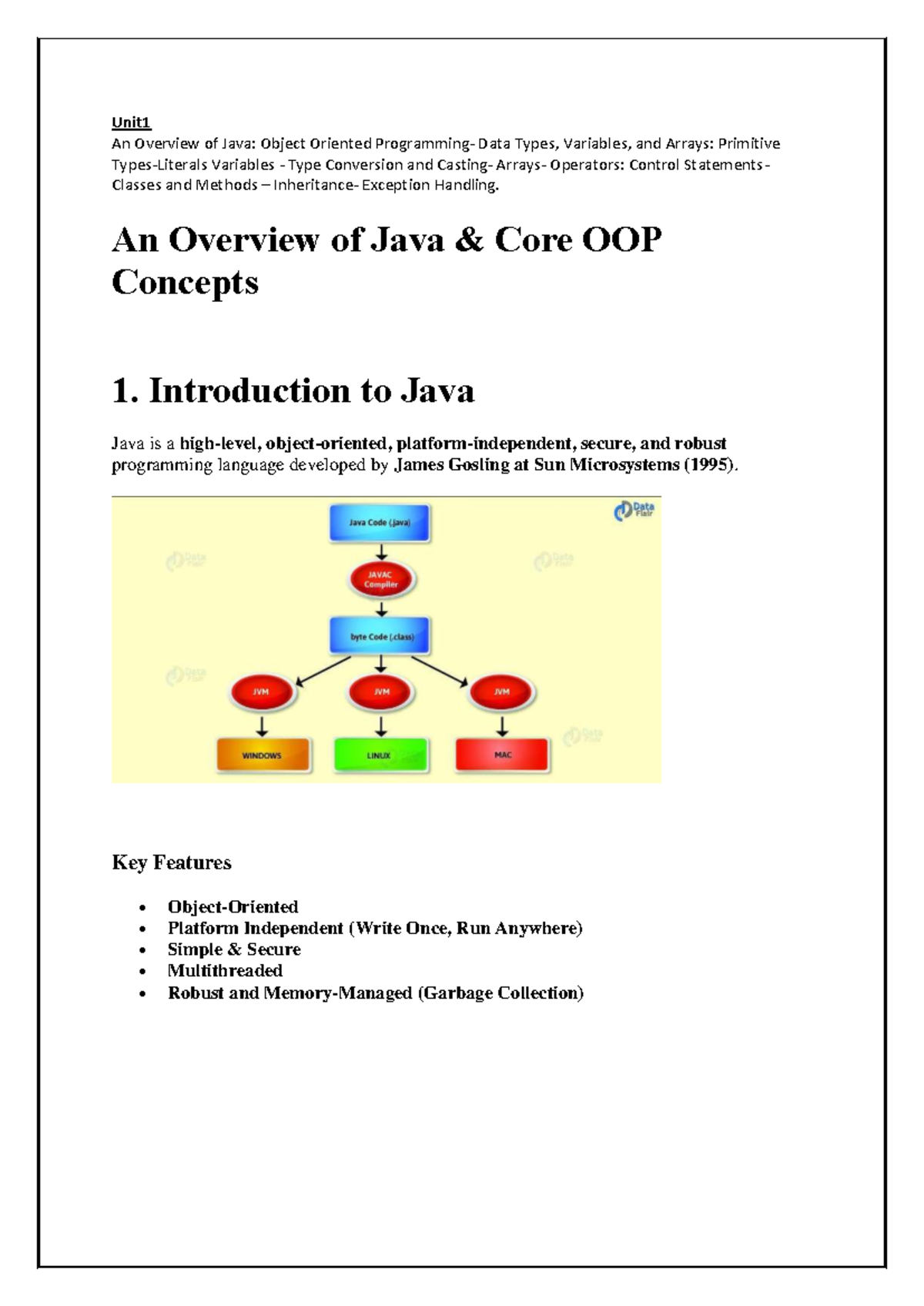 Java Unit 1: Advanced Programming Concepts and OOP Principles - Studocu