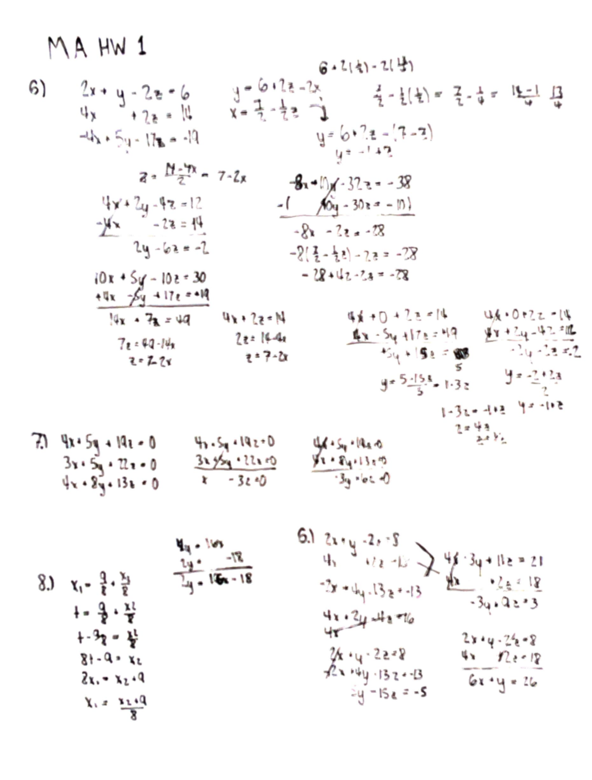 LIN HW 1 - Linear Algebra HW 1 - MA HW 1 2x+y=2z= 4x + 2z = 14 -4x + 54 ...