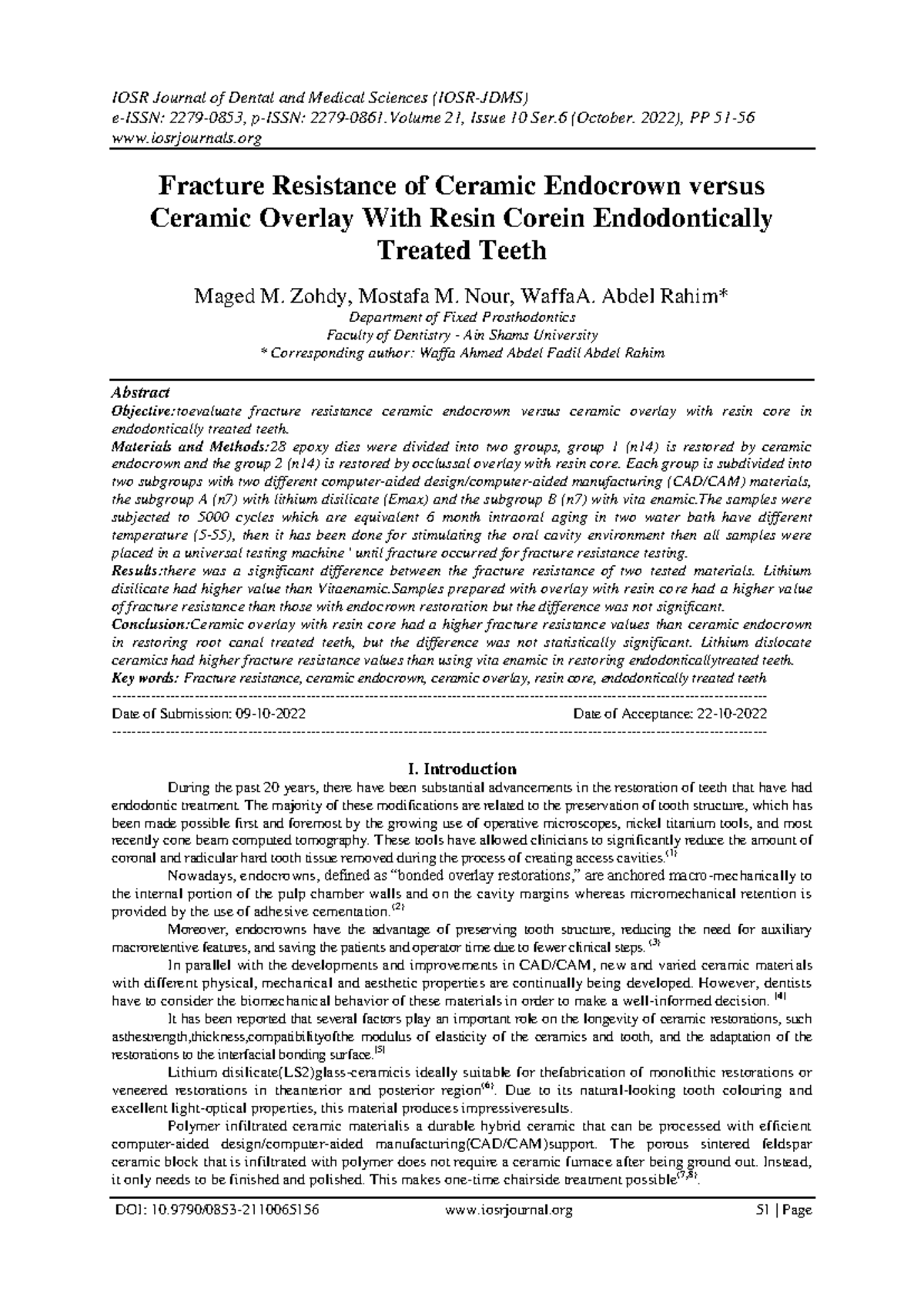 Fracture Resistance of Ceramic Endocrown vs. Ceramic Overlay in ...