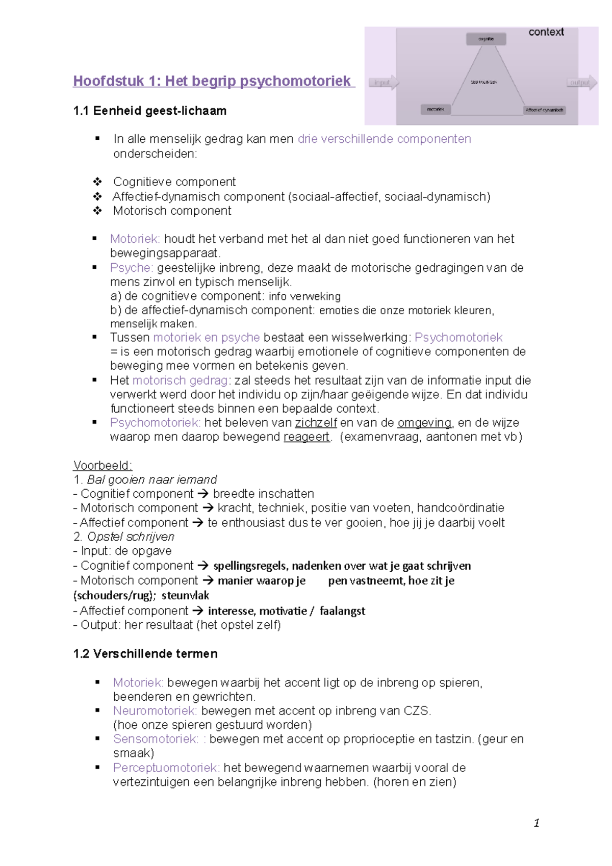 Psychomotoriek samenvatting 2021 - Hoofdstuk 1: Het begrip ...
