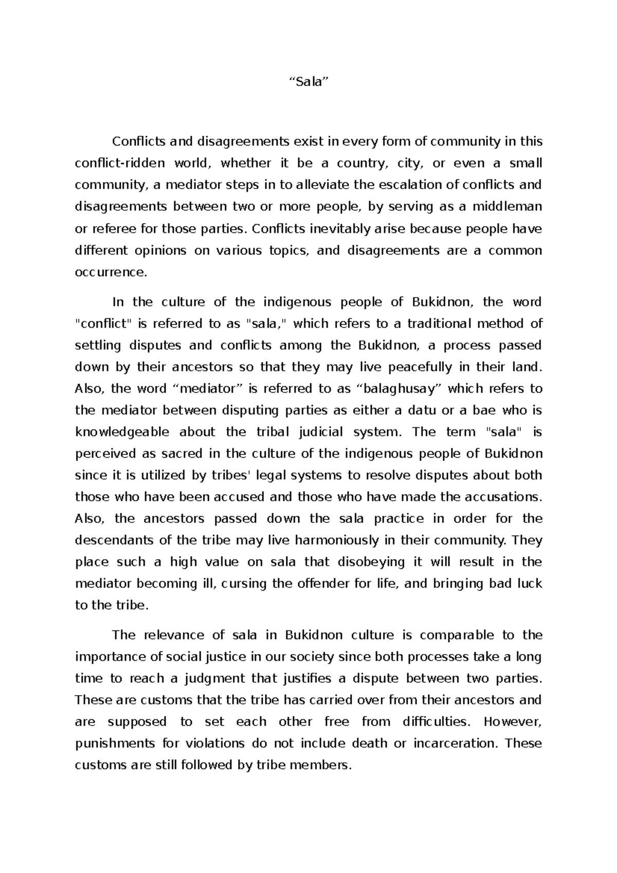 Sala Activity - John Clark Sar C. Galamiton - “Sala” Conflicts and ...