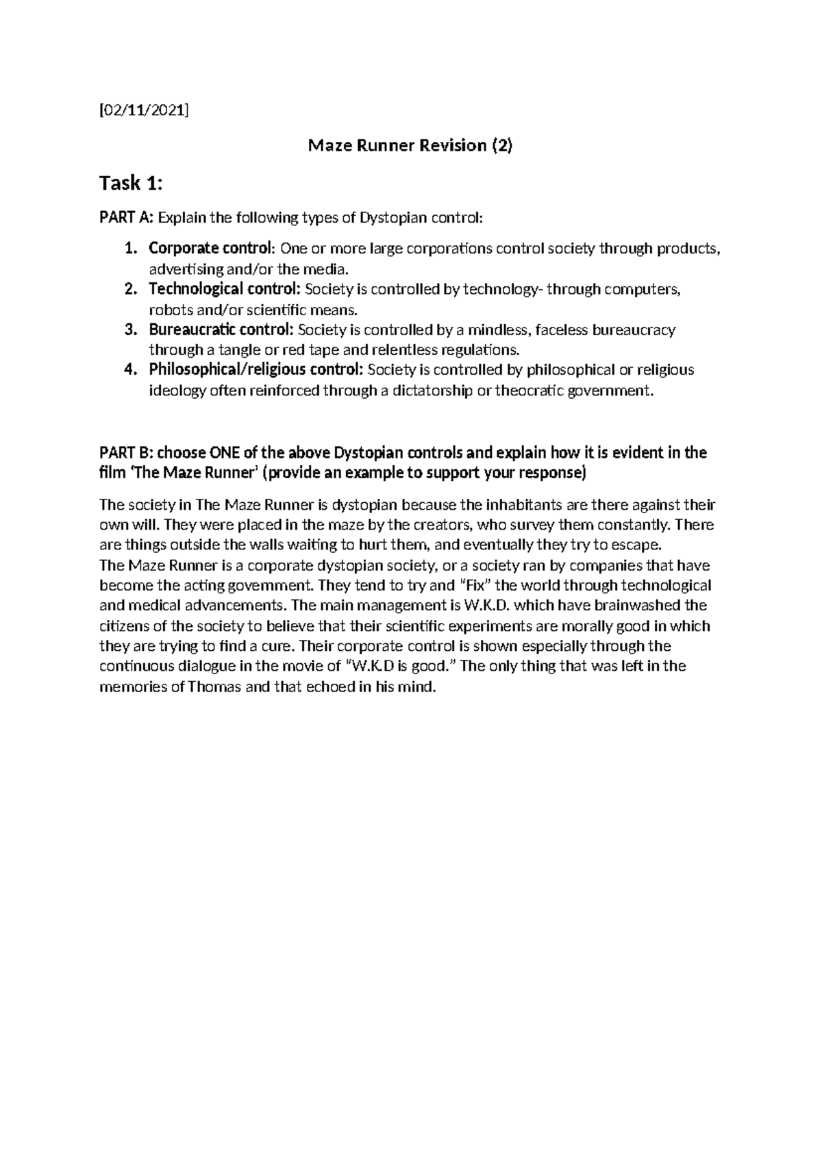 Dystopian Control in The Maze Runner: A Comprehensive Analysis (ENG 101 ...