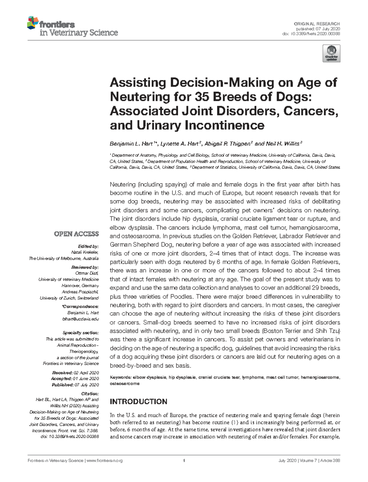 Guidelines for Age of Neutering in 35 Dog Breeds: Health Implications ...