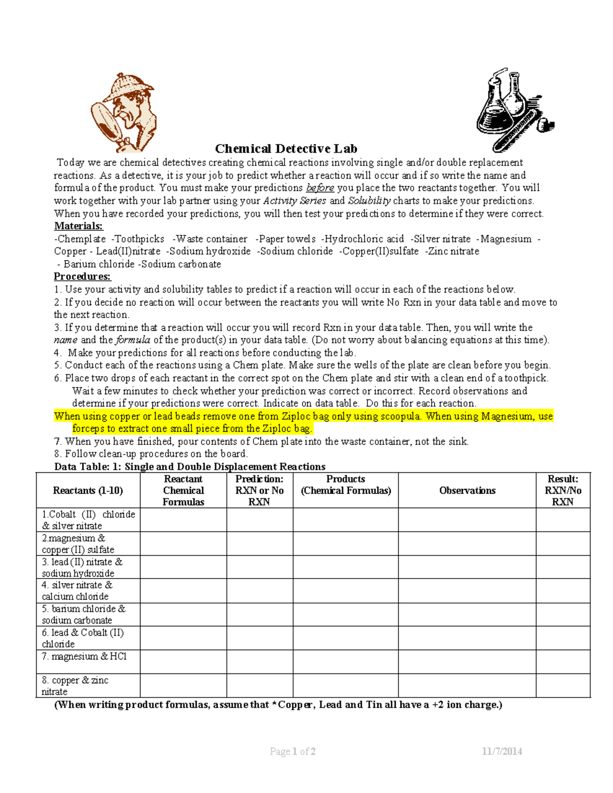 Chemical detective lab - Chemical Detective Lab Today we are chemical ...