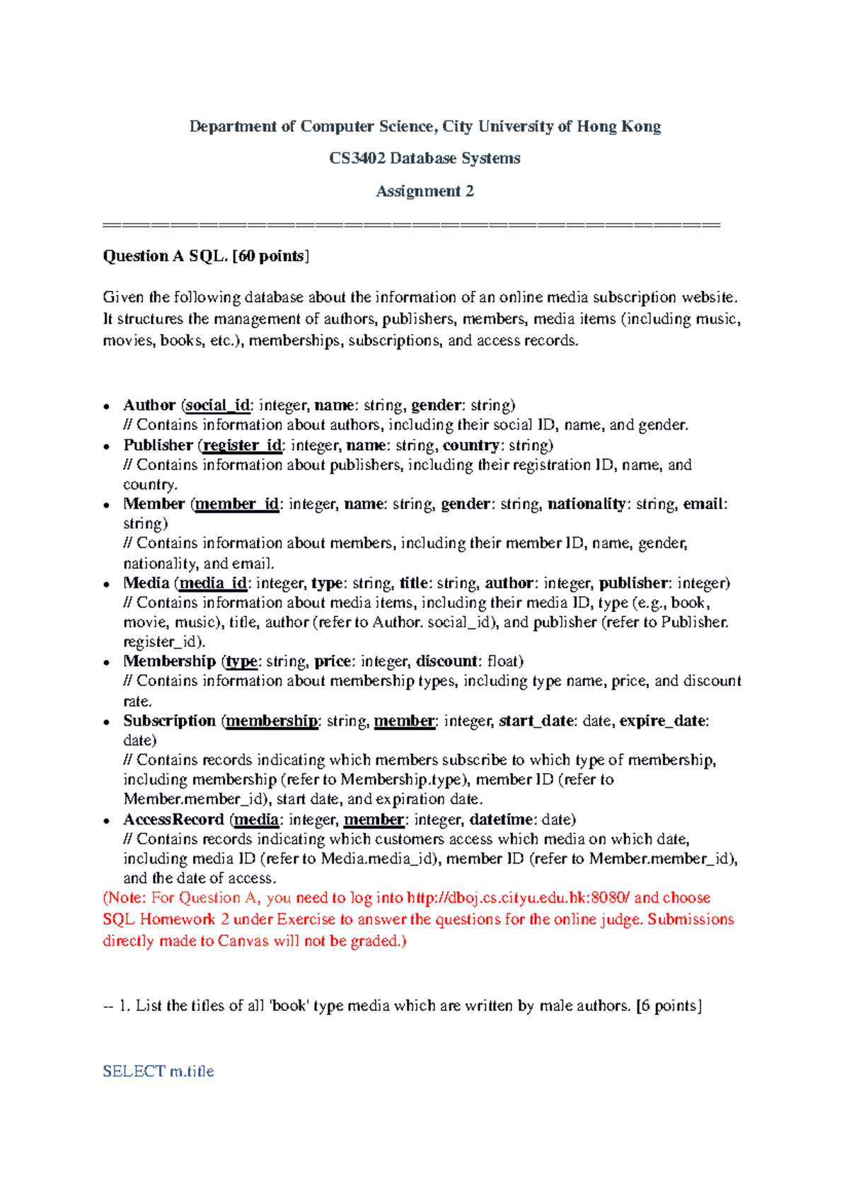 CS3402 Database Systems Assignment 2 Solutions: SQL & Relational ...