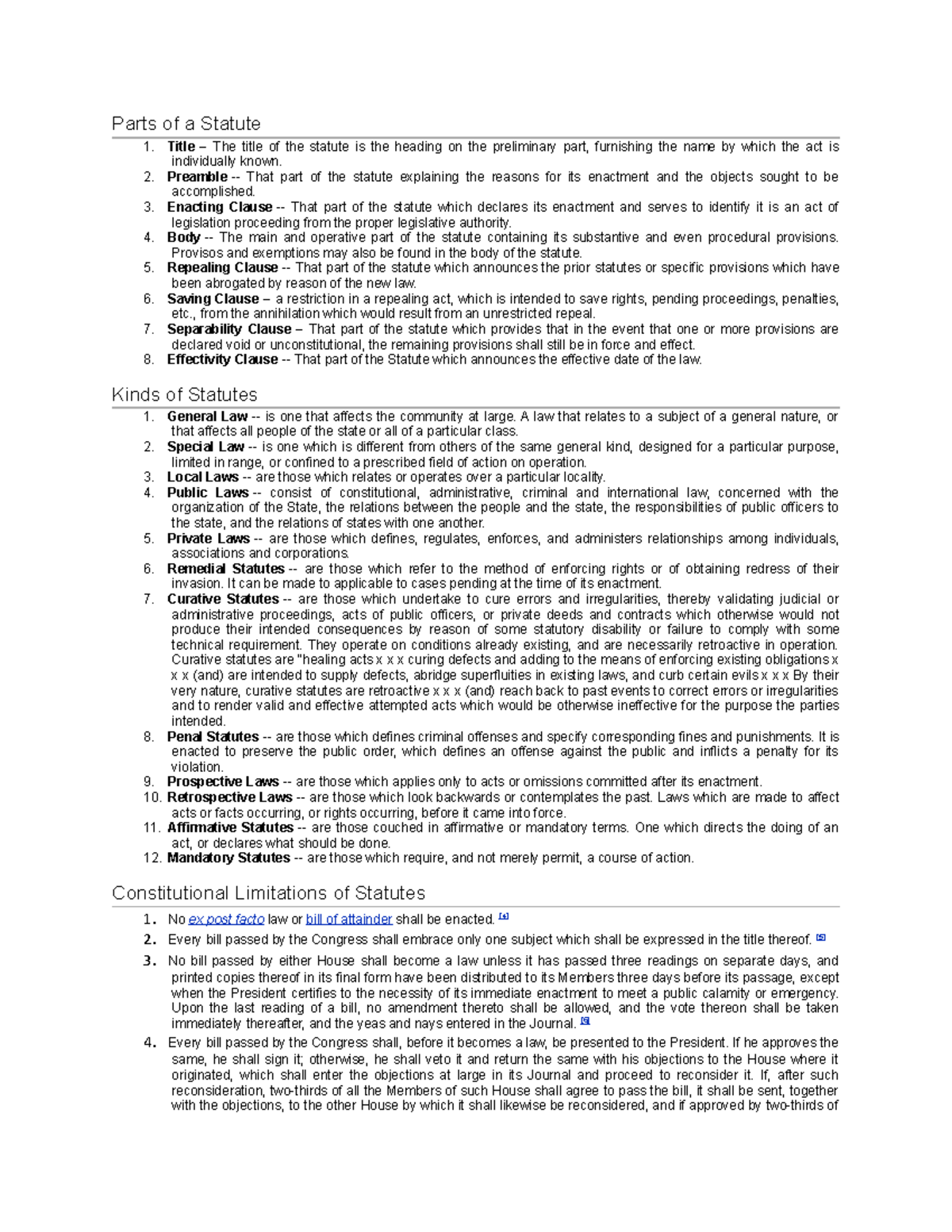 Parts of a Statute - Parts of a Statute Title - The title of the ...