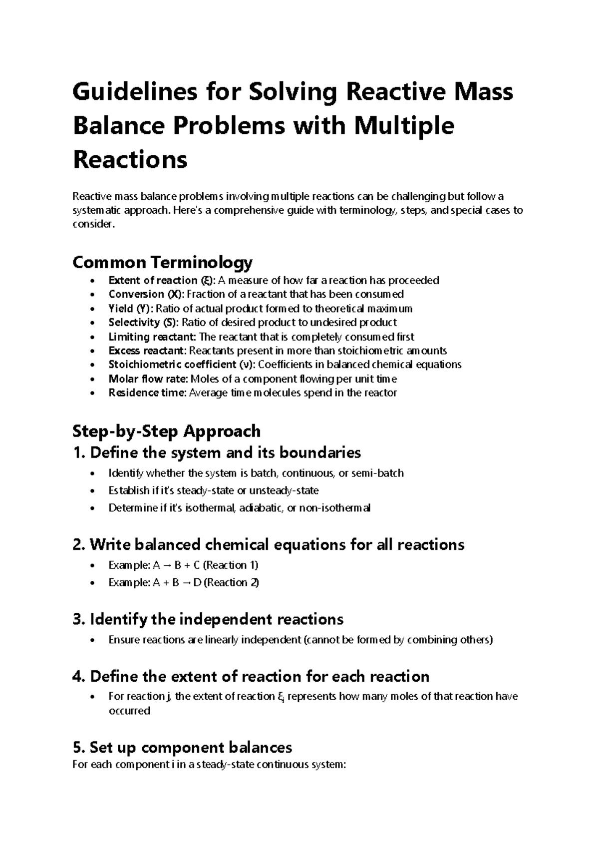 Guidelines for Solving Reactive Mass Balance Problems (CHEM 301) - Studocu