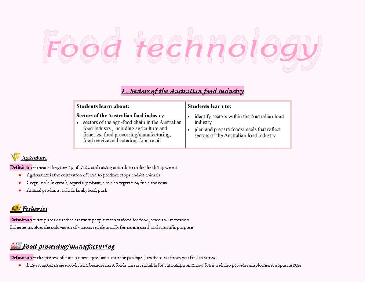 Food Technology HSC Notes: Australian Food Industry Overview - Studocu