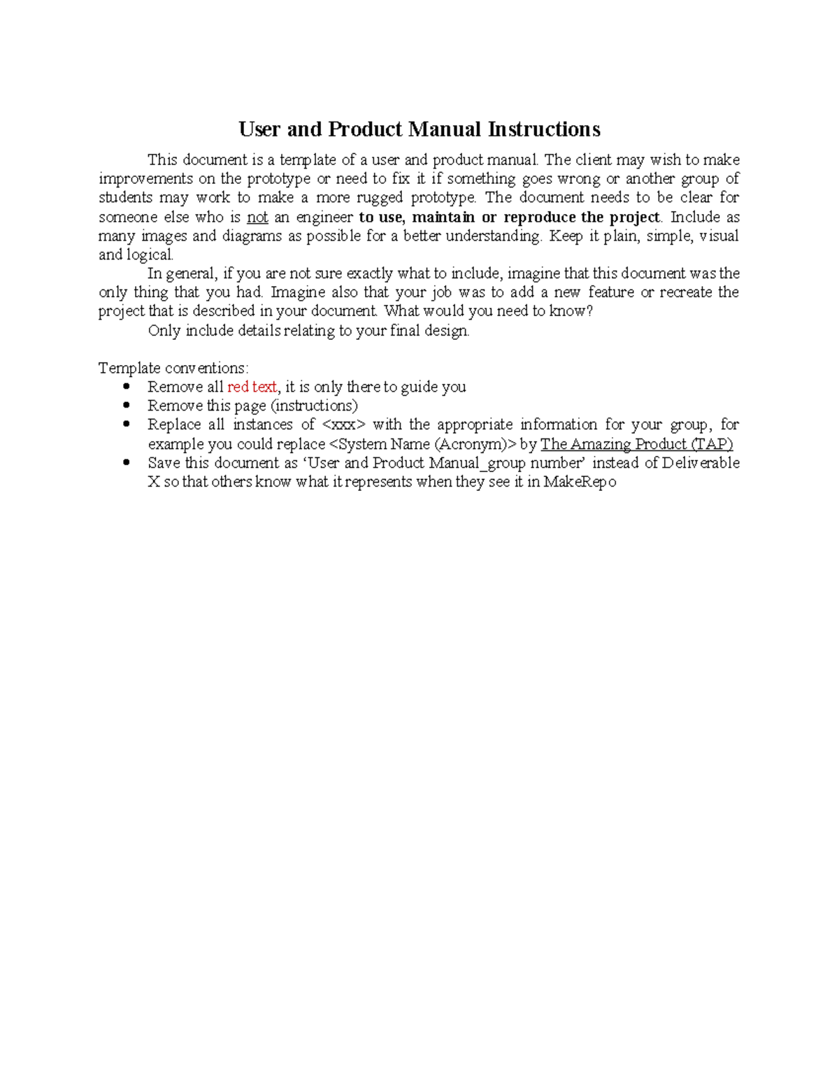 GNG1103 User and Product Manual Template for Final Design - Studocu