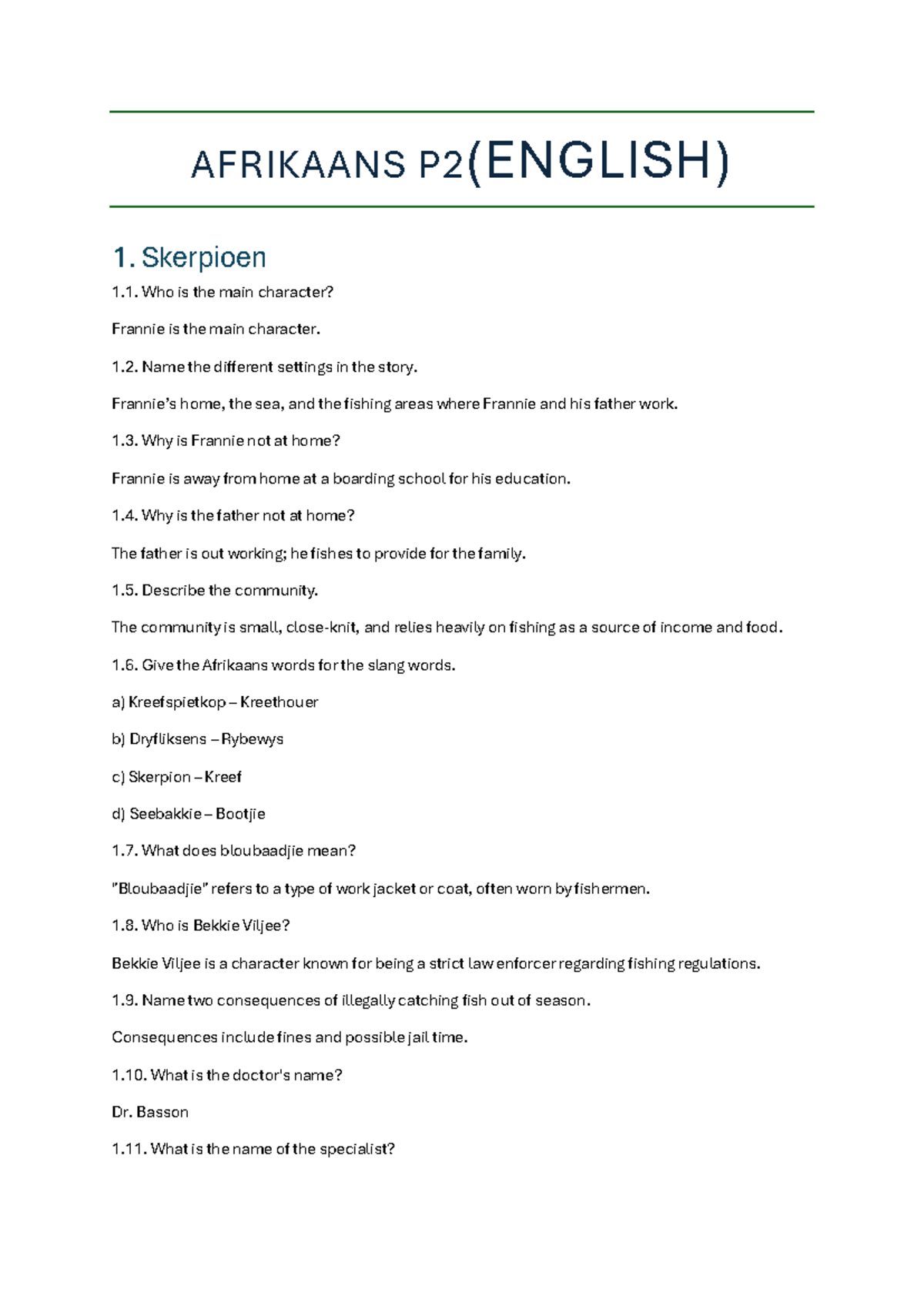 Afrikaans P2 Gr. 10 - Self-Made Study Notes and Analyses - Studocu