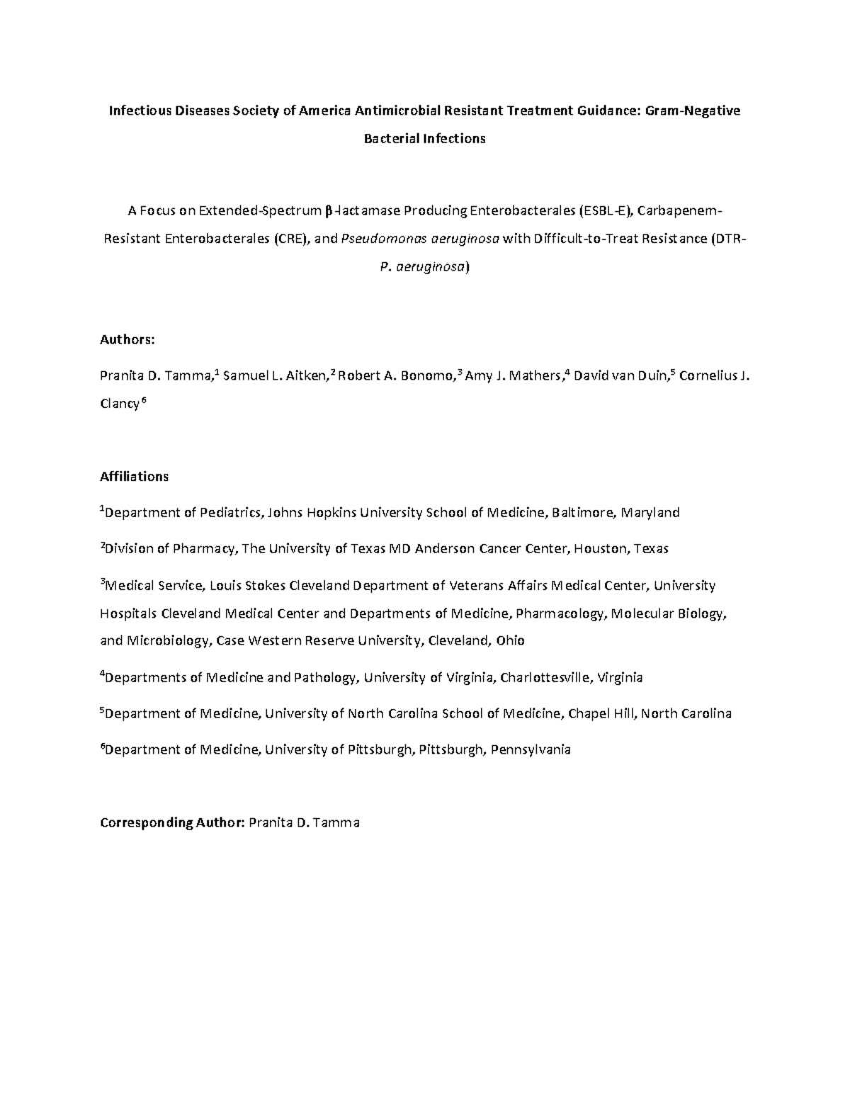 IDSA AMR Guidance: Treatment of CRE & DTR P. aeruginosa Infections ...