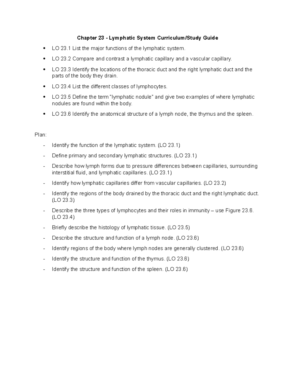 Chapter 23 - Lymphatic System Study Guide (LO 23.1-23.6) - Studocu