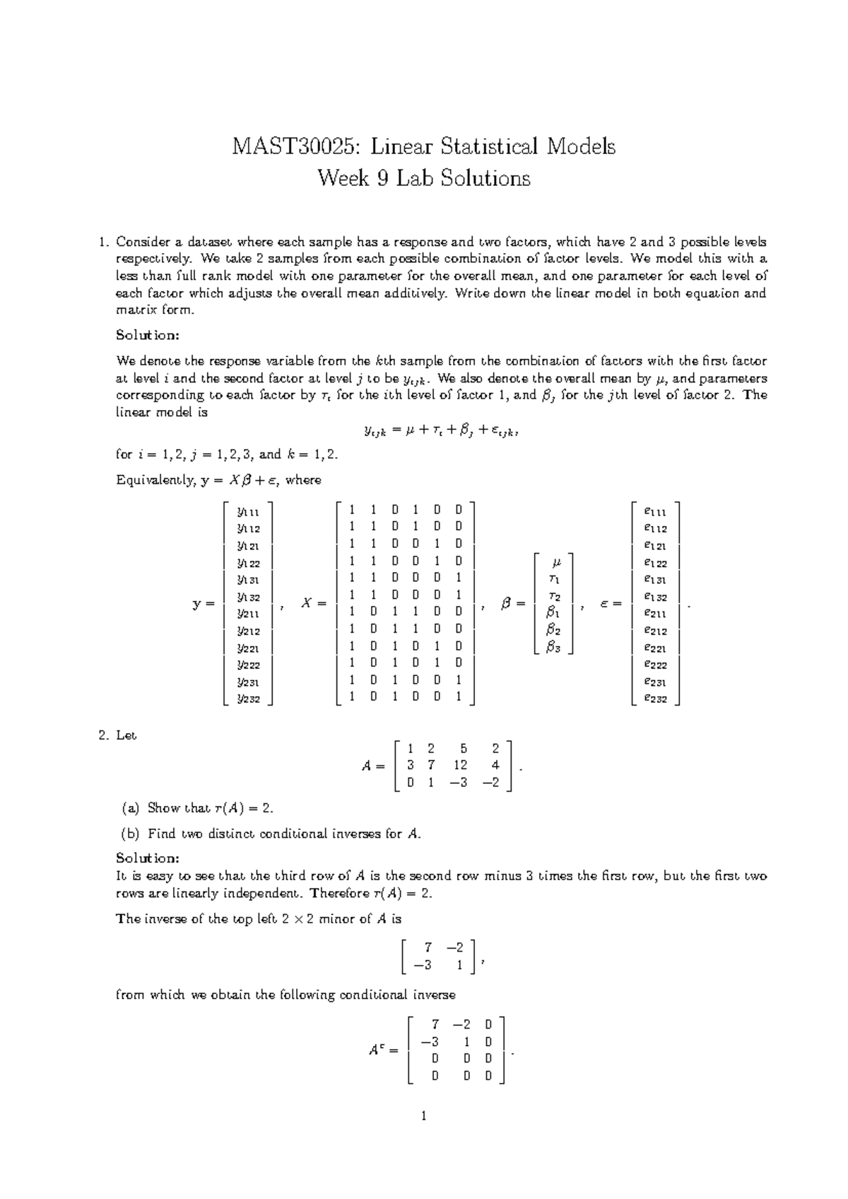 MAST30025: Week 9 Lab Solutions for Linear Statistical Models - Studocu