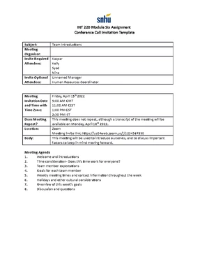 Int 220 module 6 assignment - 6-1 Assignment: International Team ...