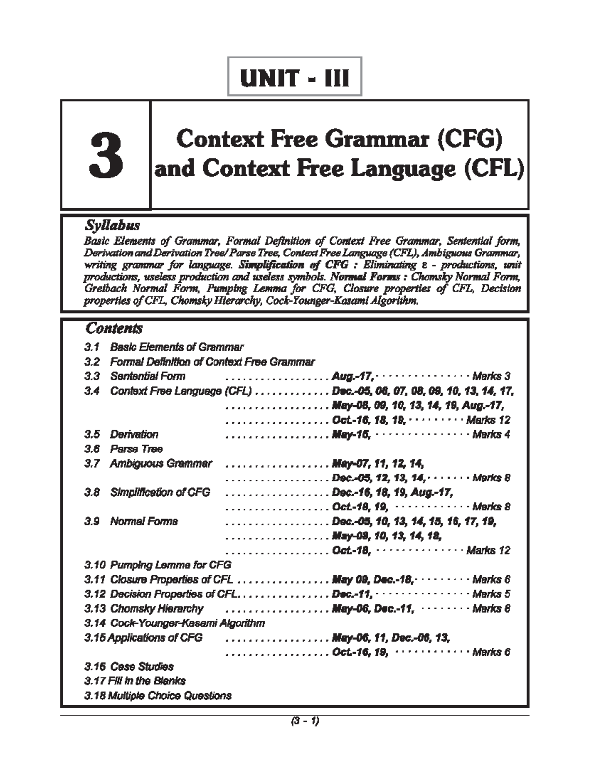 Unit 3: Context Free Grammar (CFG) and Context Free Language (CFL) Syllabus - Studocu