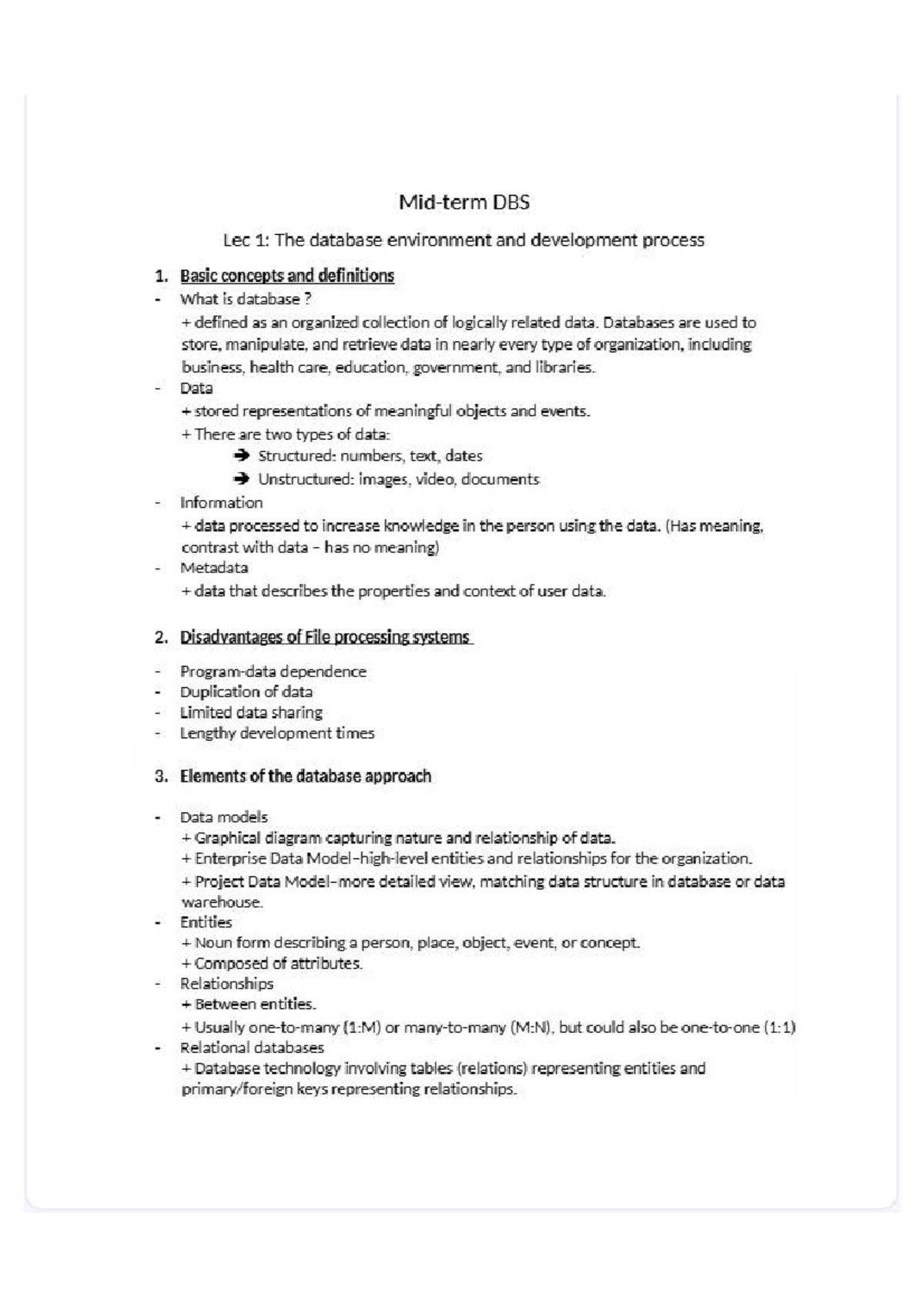 DBS Review: Lectures 1-5 for Midterm Exam Preparation - Studocu