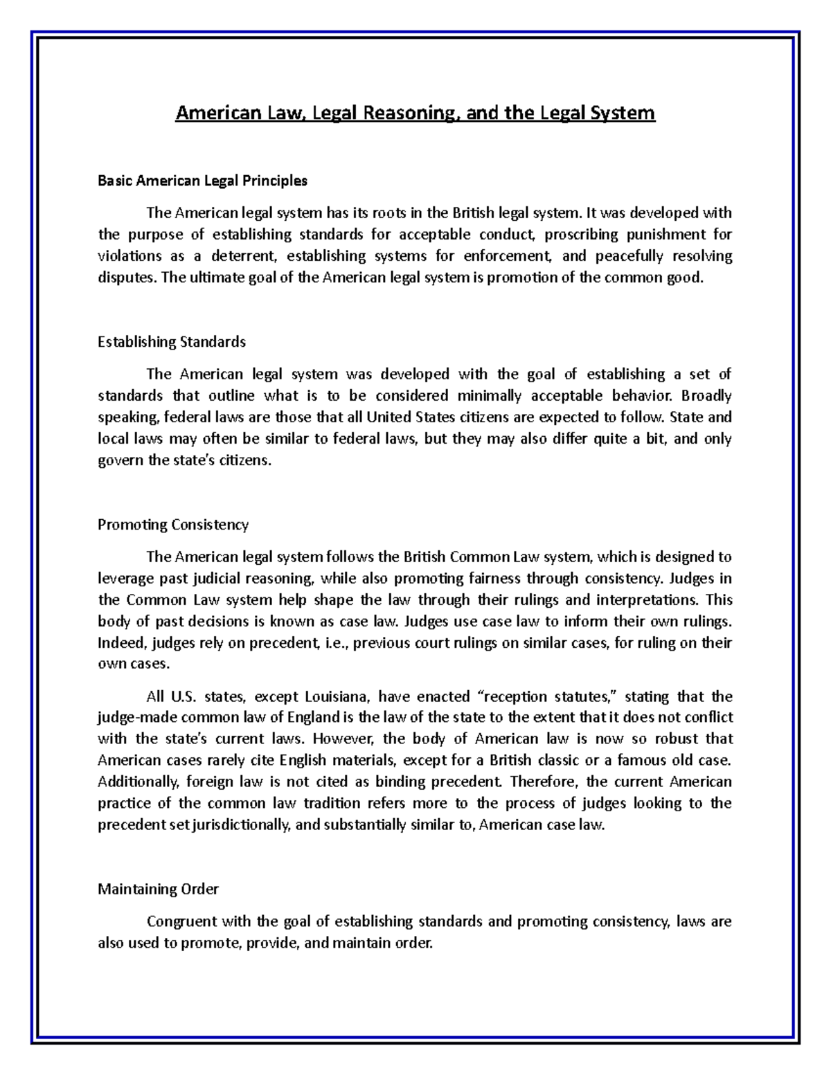 American Law, Legal Reasoning, and the Legal System - It was developed ...