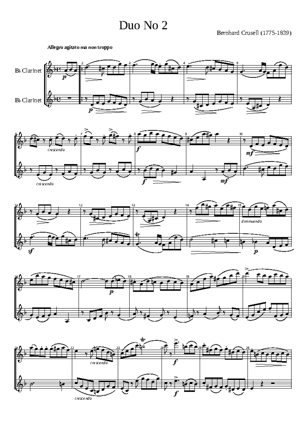 Clarinet Duo No. 2 by Bernhard Crusell - Sheet Music - Studocu