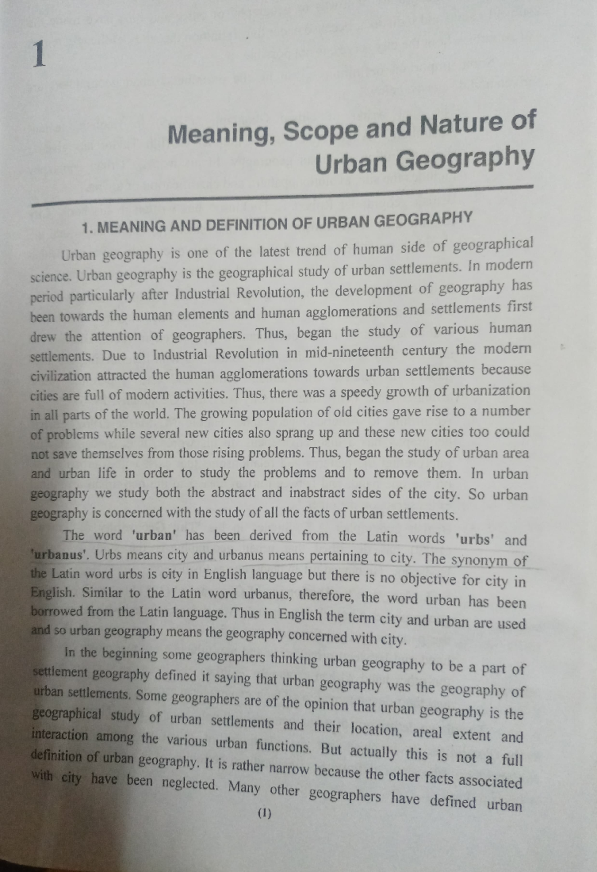 Nature and Scope of Urban Geography: Concepts and Definitions - Studocu
