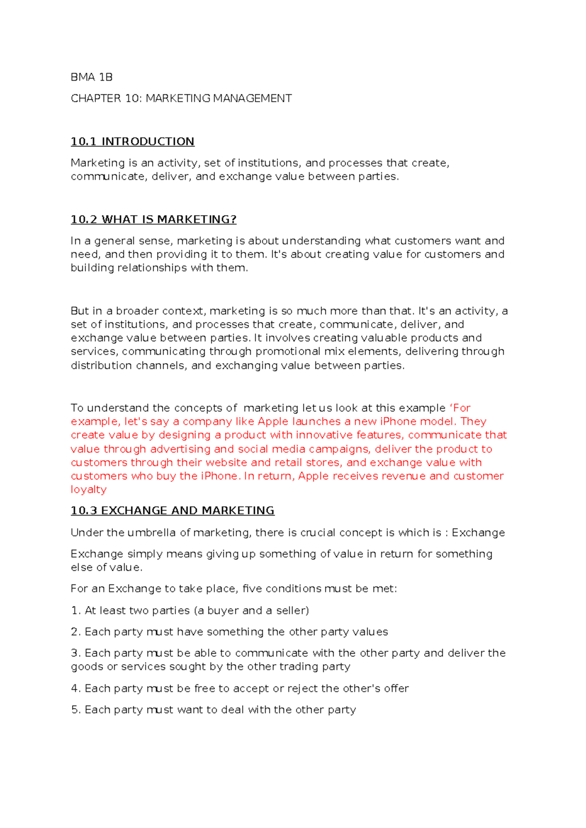 BMA 1B Marketing Management Chapter 10 - Lecture Notes Overview - Studocu