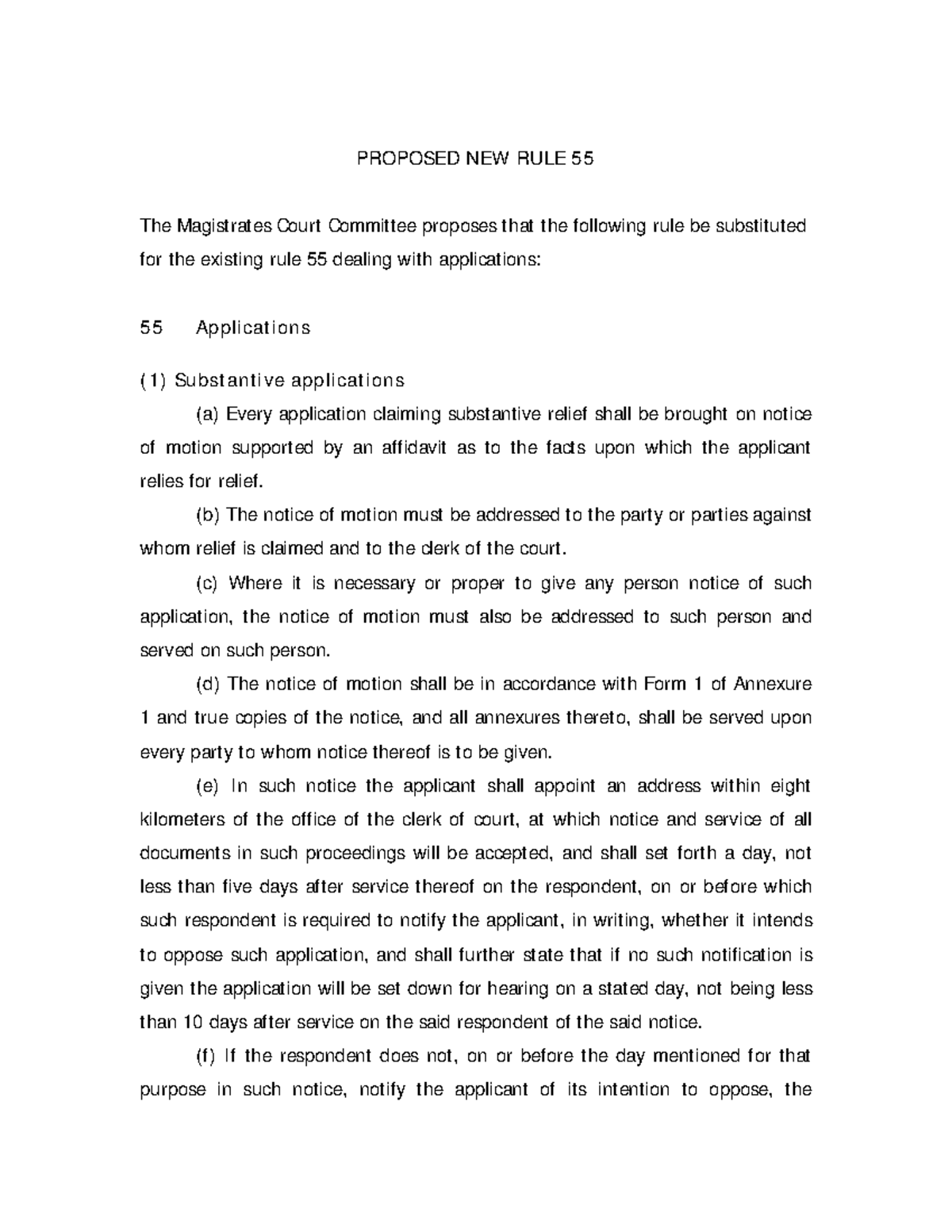 MCR 55 Applications - rule 55 of the magistrate court - PROPOSED NEW ...