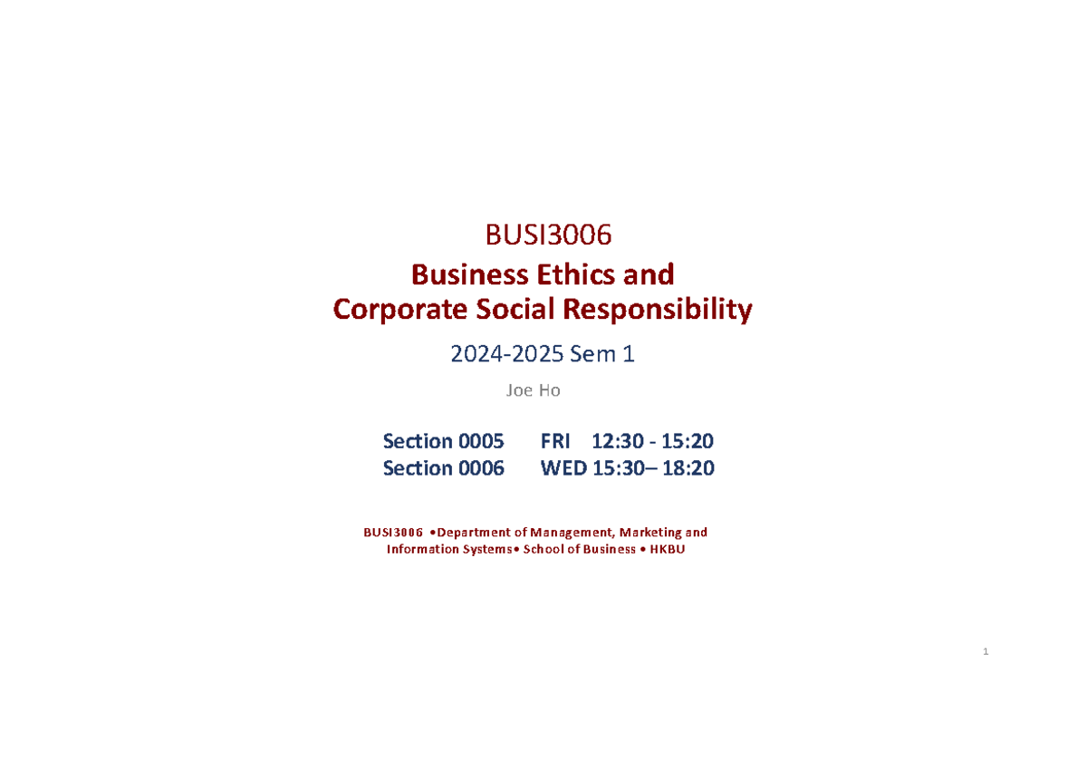 BUSI 3006 Lecture 5: Business Ethics & Corporate Responsibility Notes ...