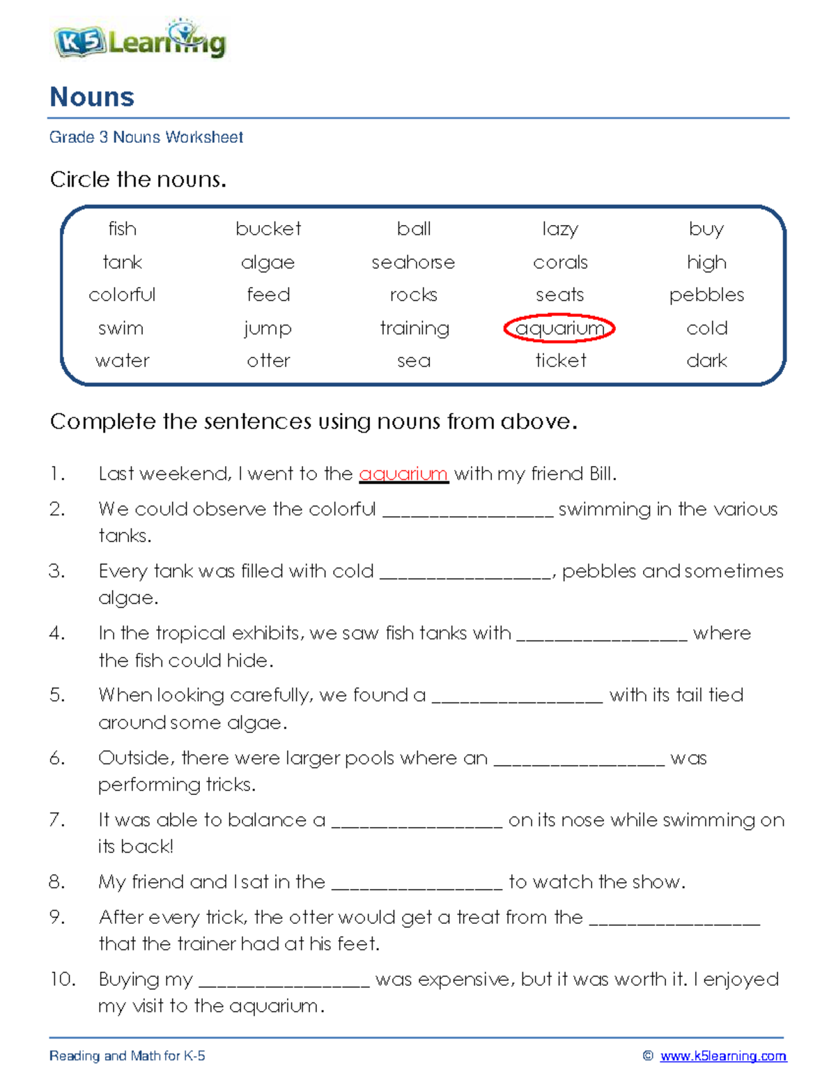 Grade 3 Nouns Worksheet: Circle & Complete Sentences - Studocu