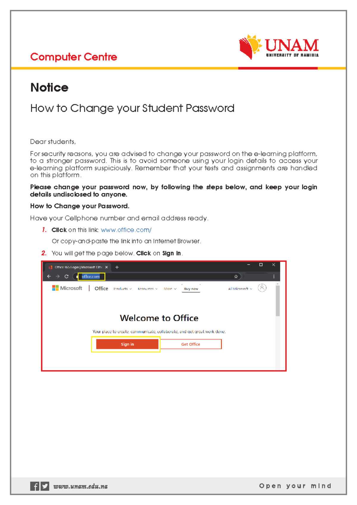 UNAM Guide: Changing Your Student Password for E-Learning Access - Studocu