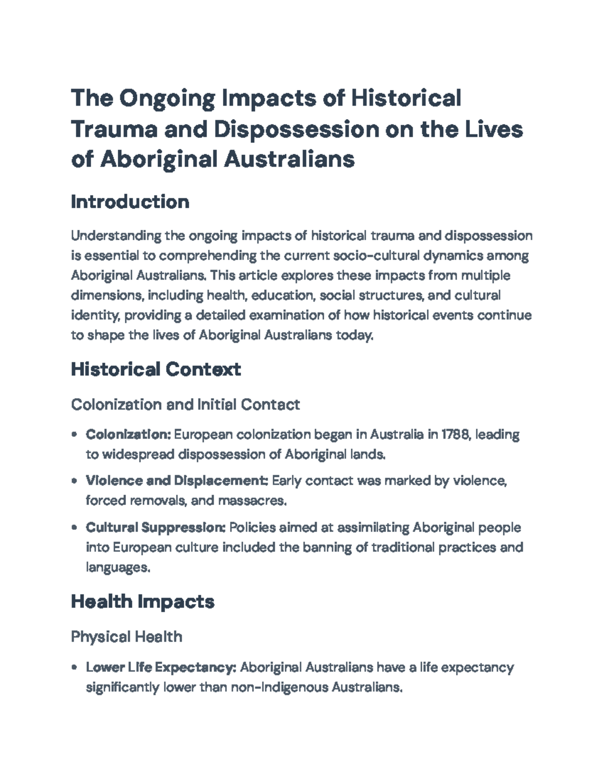 The Ongoing Impacts of Historical Trauma on Aboriginal Australians ...