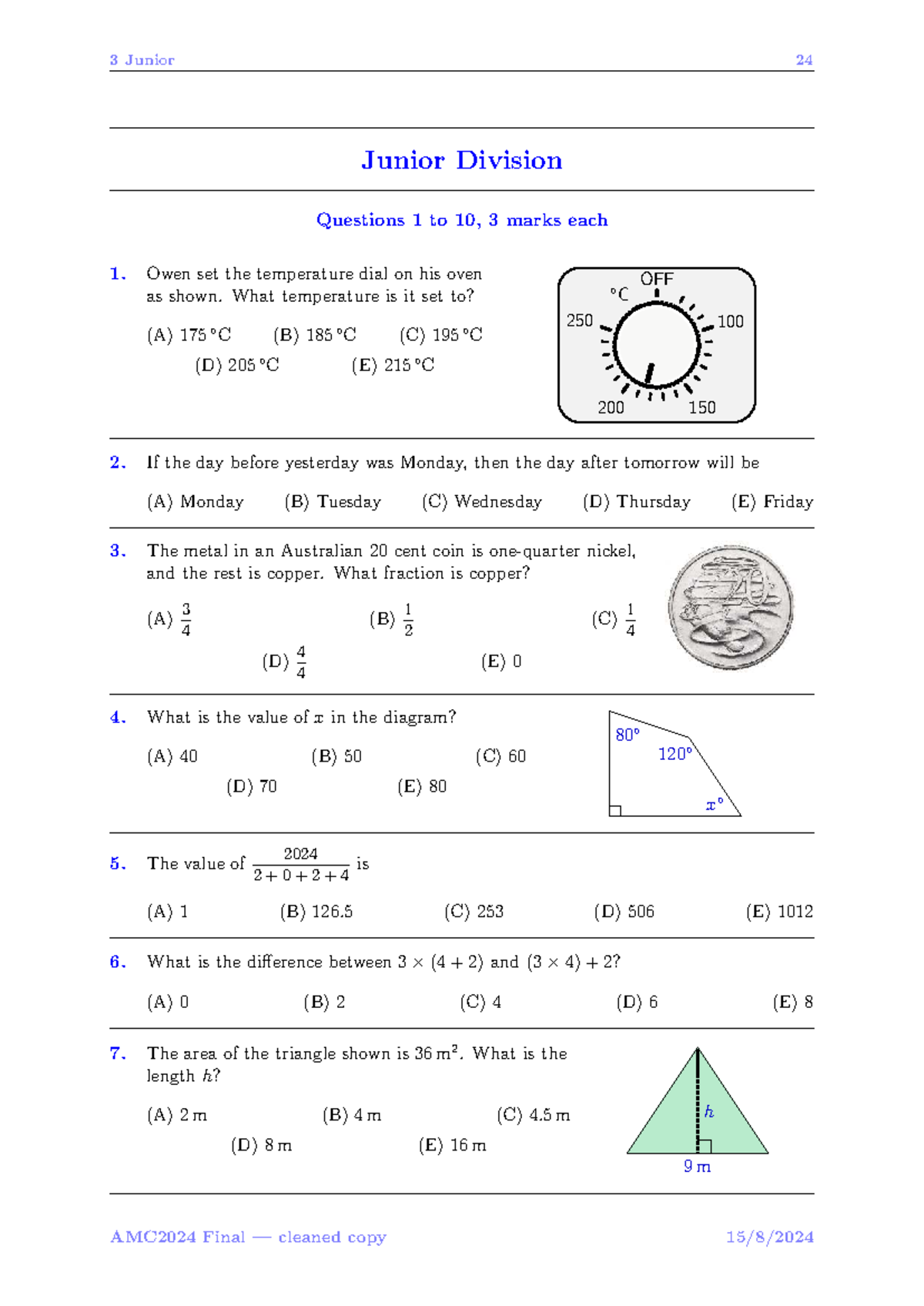 2024 AMC Junior Division Questions 1-25 with Answers - Studocu
