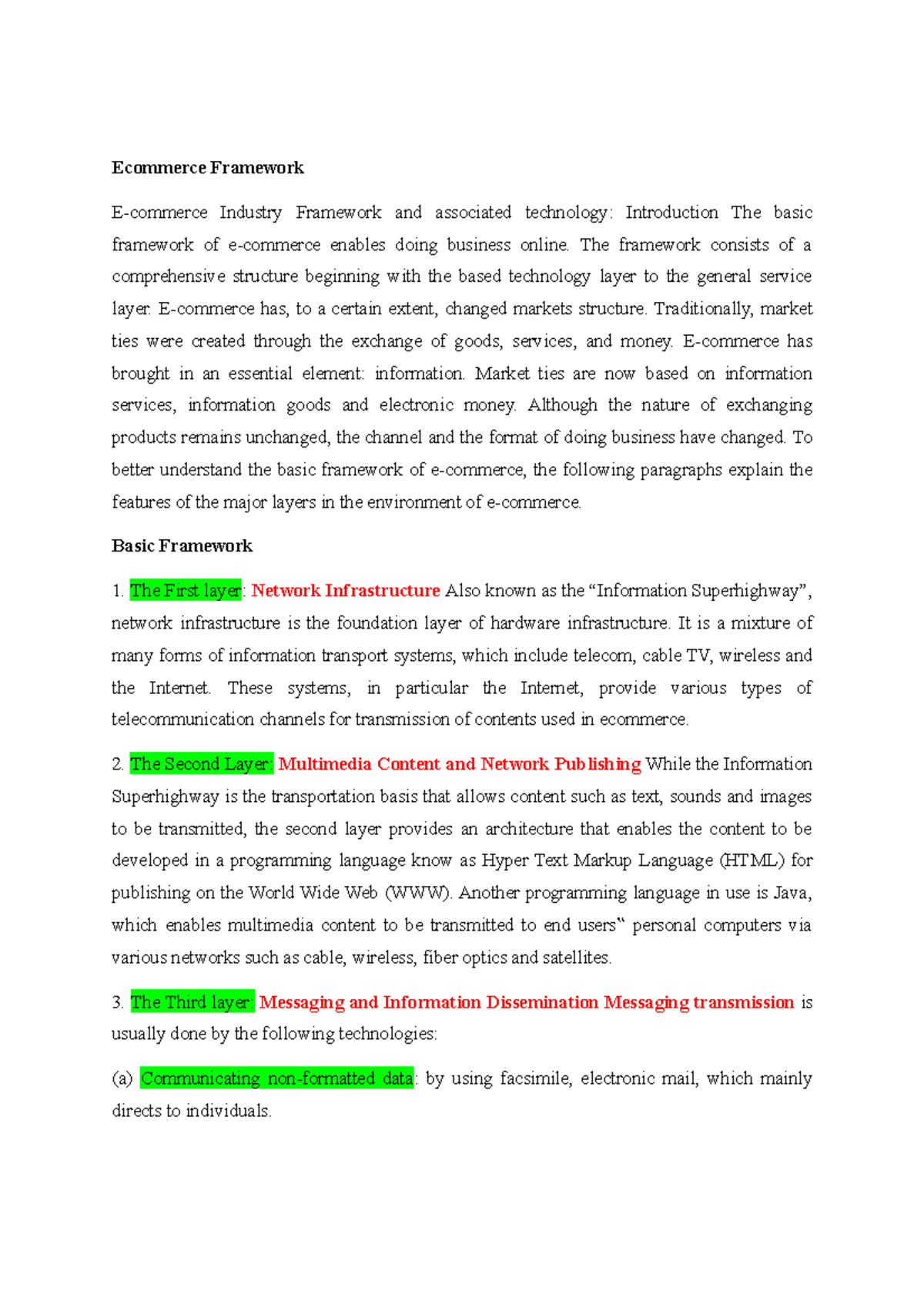 Ecommerce Framework Overview Key Points For Assignment Notes Studocu