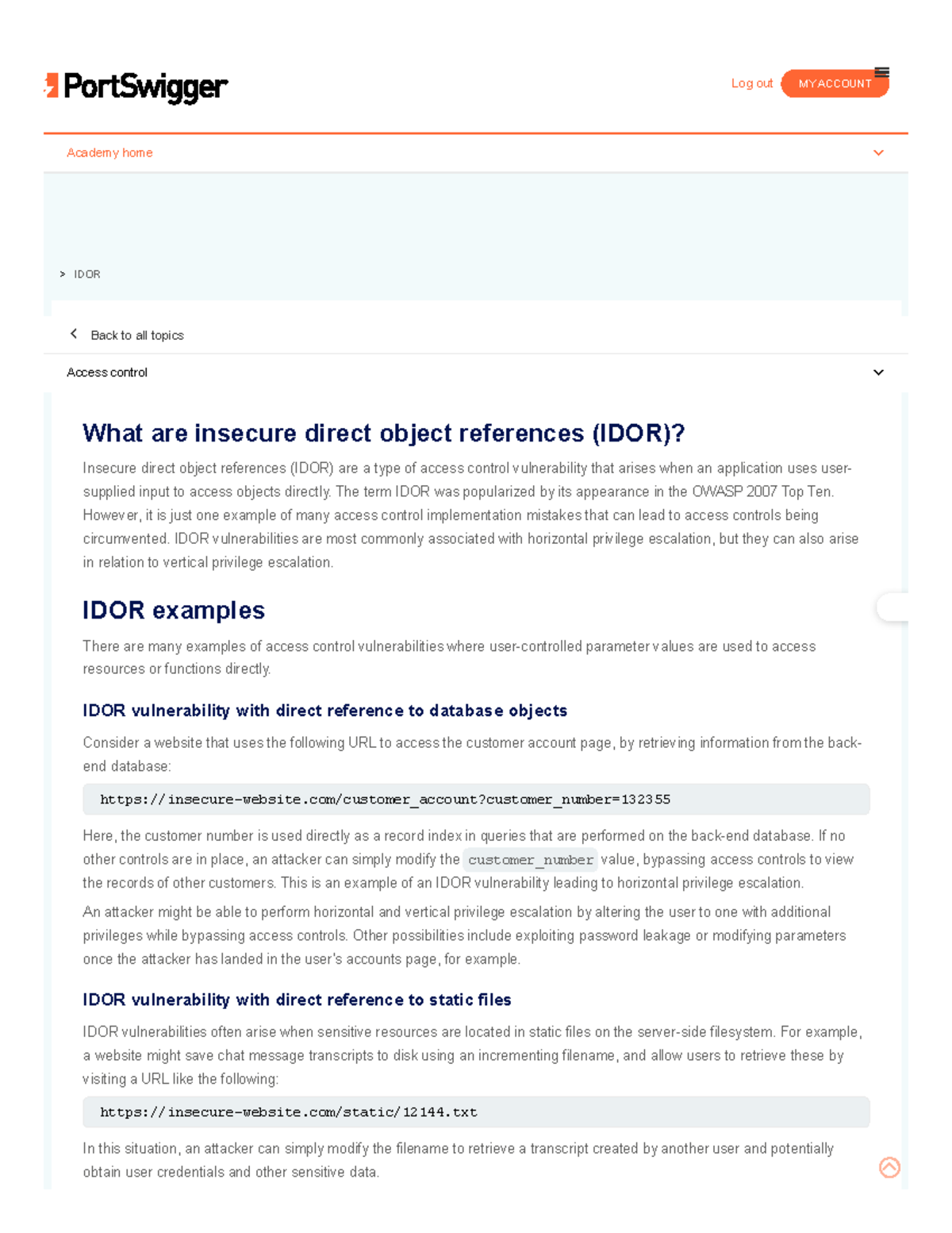 Insecure Direct Object References (IDOR) - Web Security Academy ...