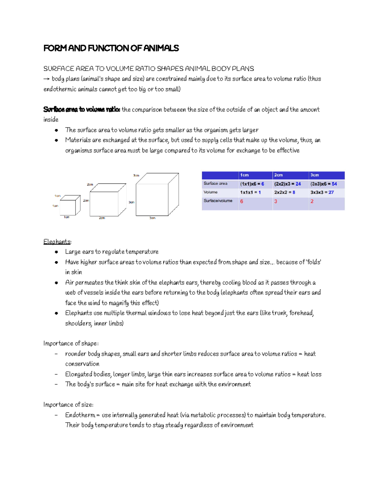 Form and Function of Animals: Surface Area to Volume Ratio - BIO 154 ...