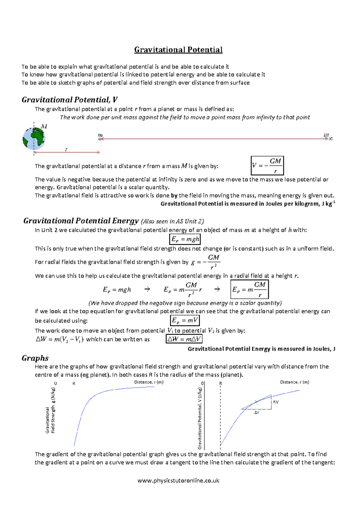 Gravitational Potential Notes for Physics 101: Understanding V and ...