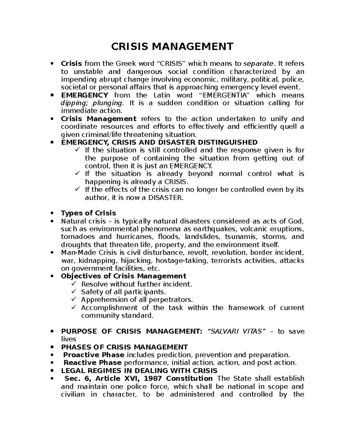 Crisis Management 1 - This lecture notes contains related topics on ...