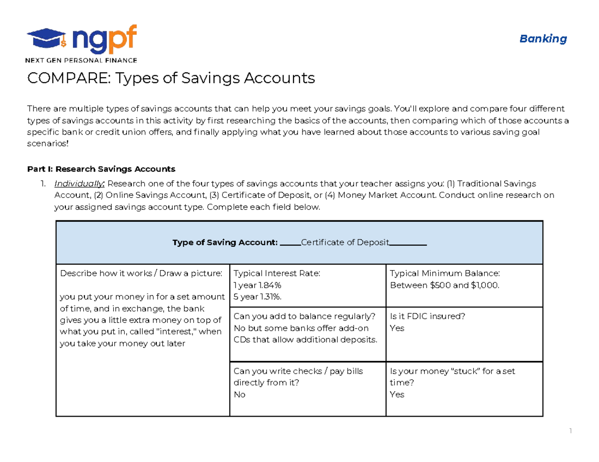 Types of Saving Accounts Parts 12 - Banking COMPARE: Types of Savings ...
