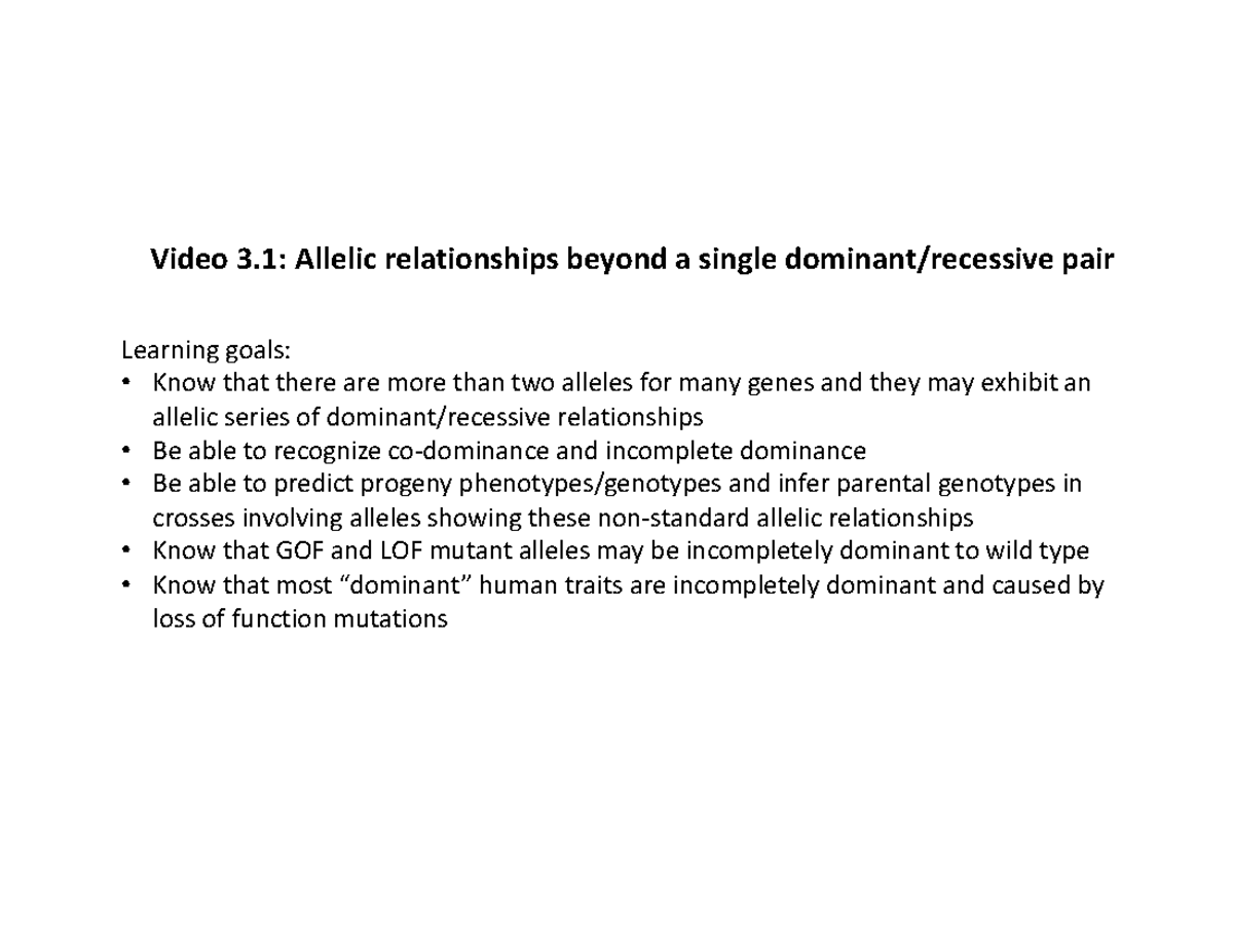 Genetics 101: Allelic Relationships and Dominance Patterns - Studocu