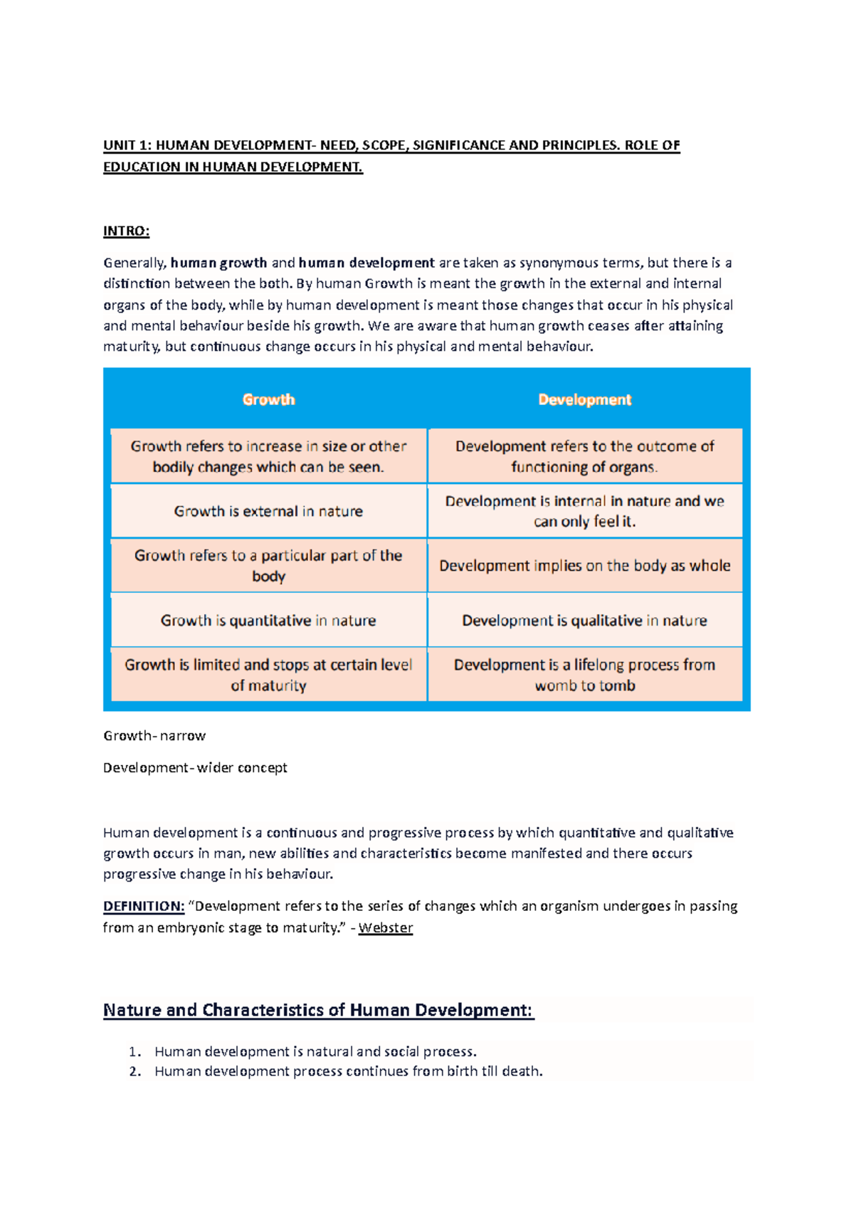 EDU 1 Notes on Human Development: Need, Scope, and Education Role - Studocu