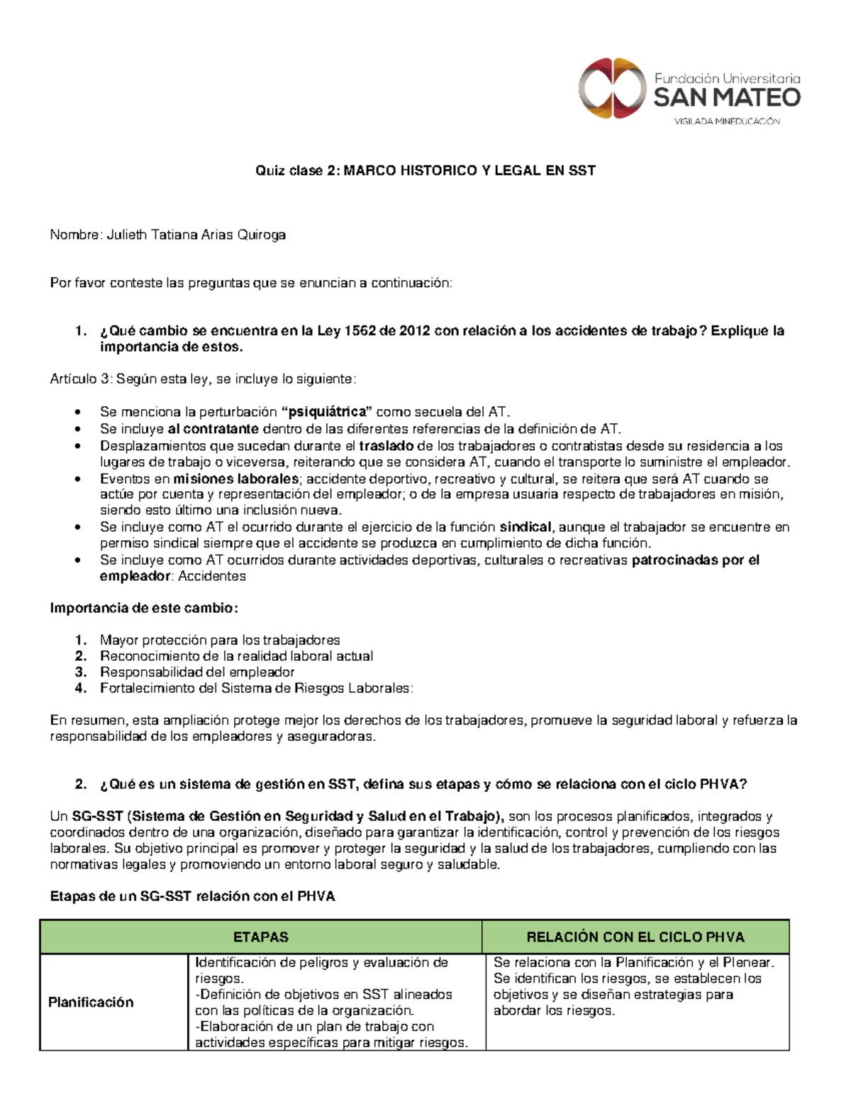 Quiz clase 2 - Julieth Tatiana Arias Quiroga - Quiz clase 2 : MARCO ...