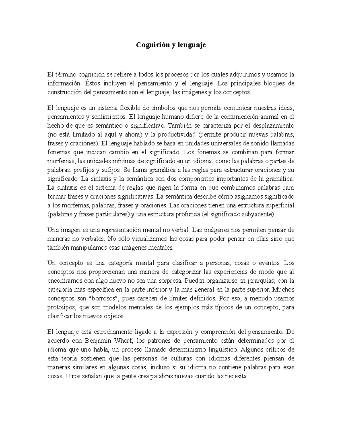 Cognición y Lenguaje - Ndbdv - Cognición y lenguaje El término ...