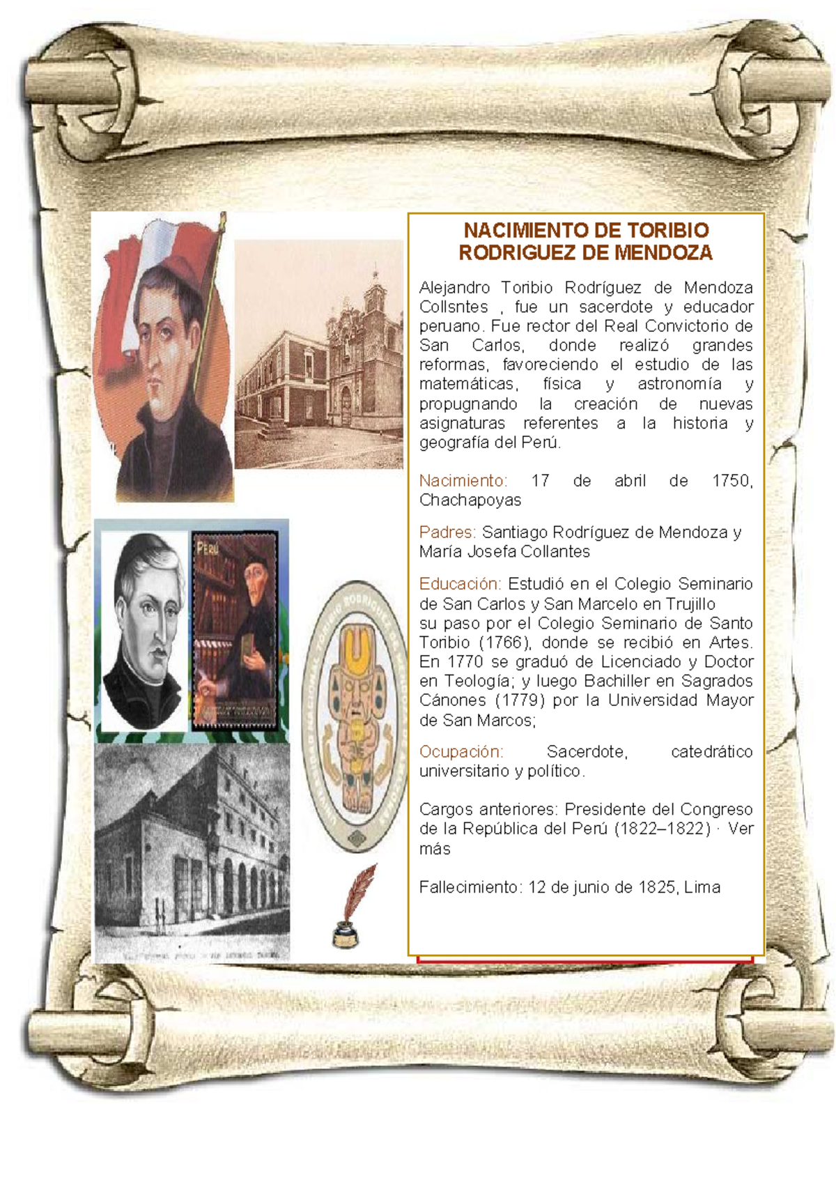 Nacimiento de Toribio Rodríguez de Mendoza: Vida y Legado - Studocu