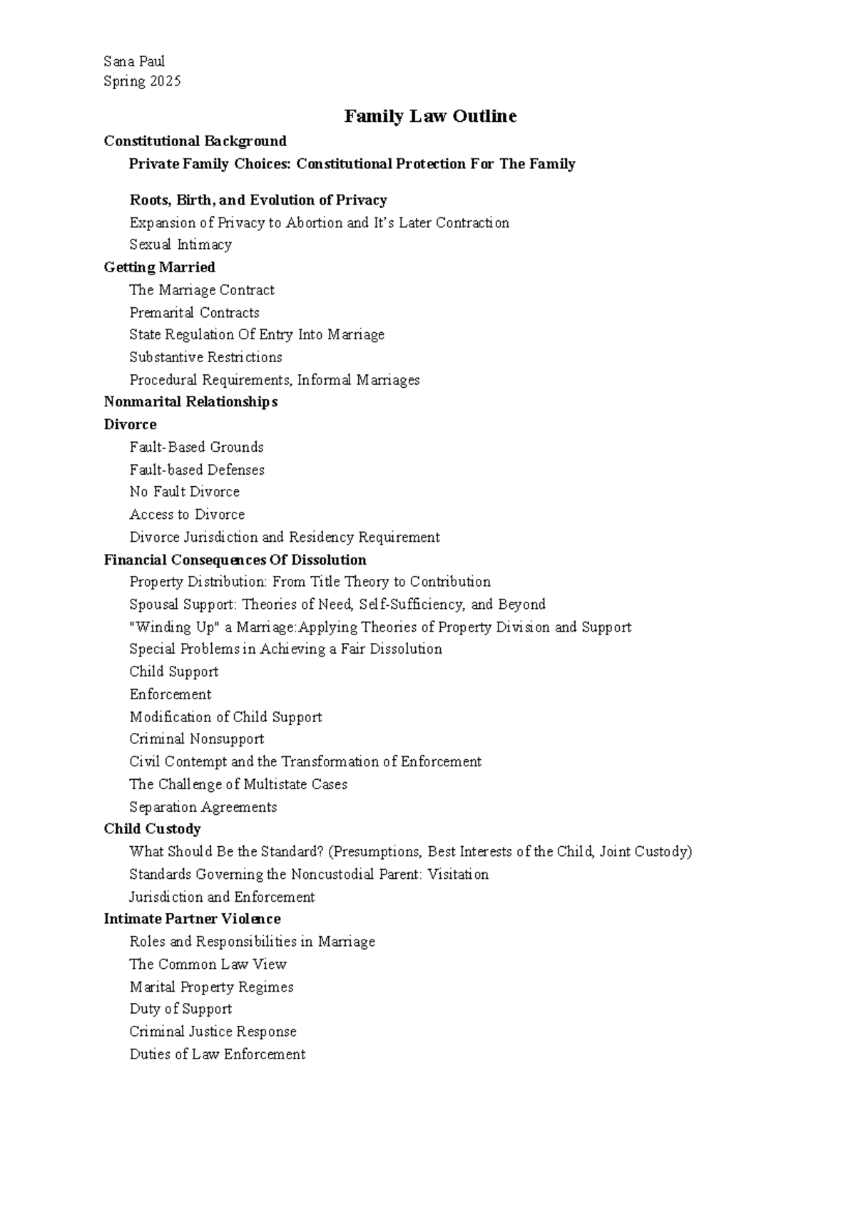 Family Law Outline (Spring 2025): Constitutional Protections & Key ...